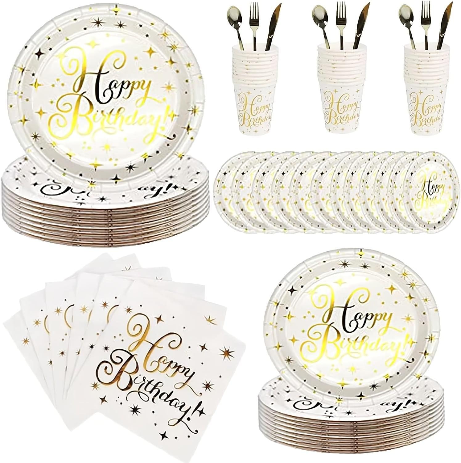 Amazon.com: Qoiseys 112pcs Happy Birthday Paper Plates and Napkins ...