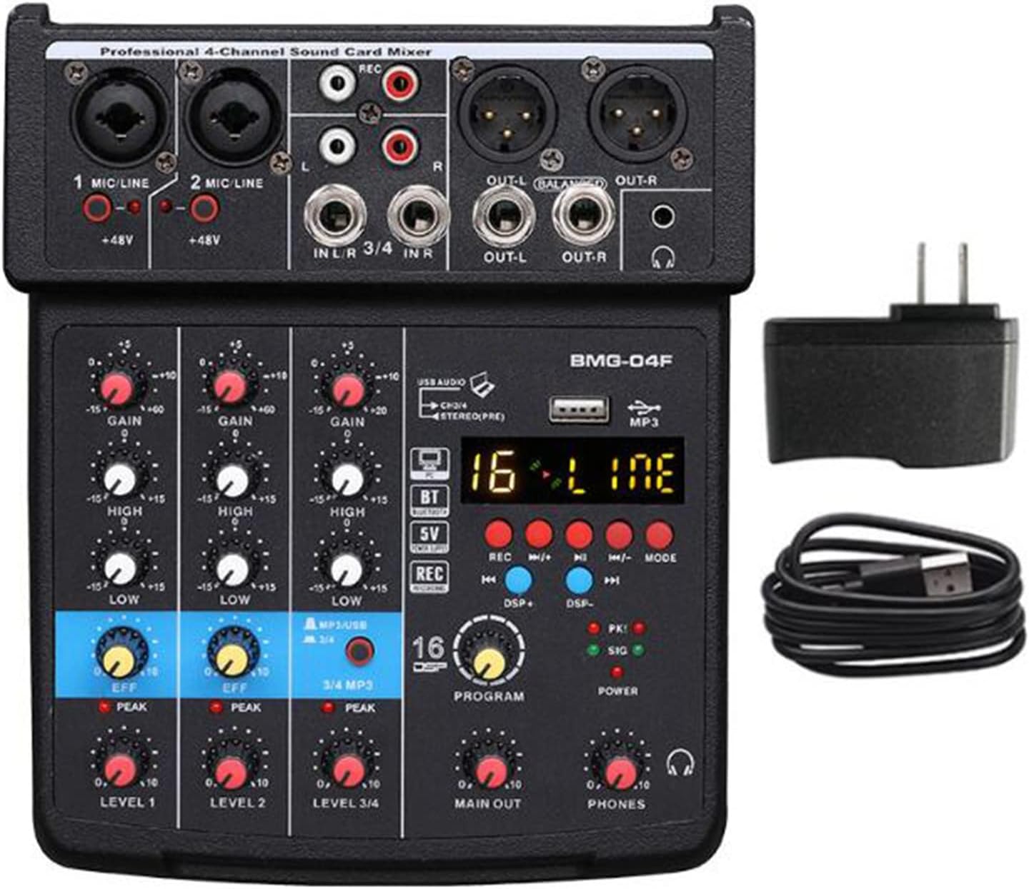 Amazon.com - 4 Channel Audio Mixer Sound Interface 16 DSP Bluetooth USB ...