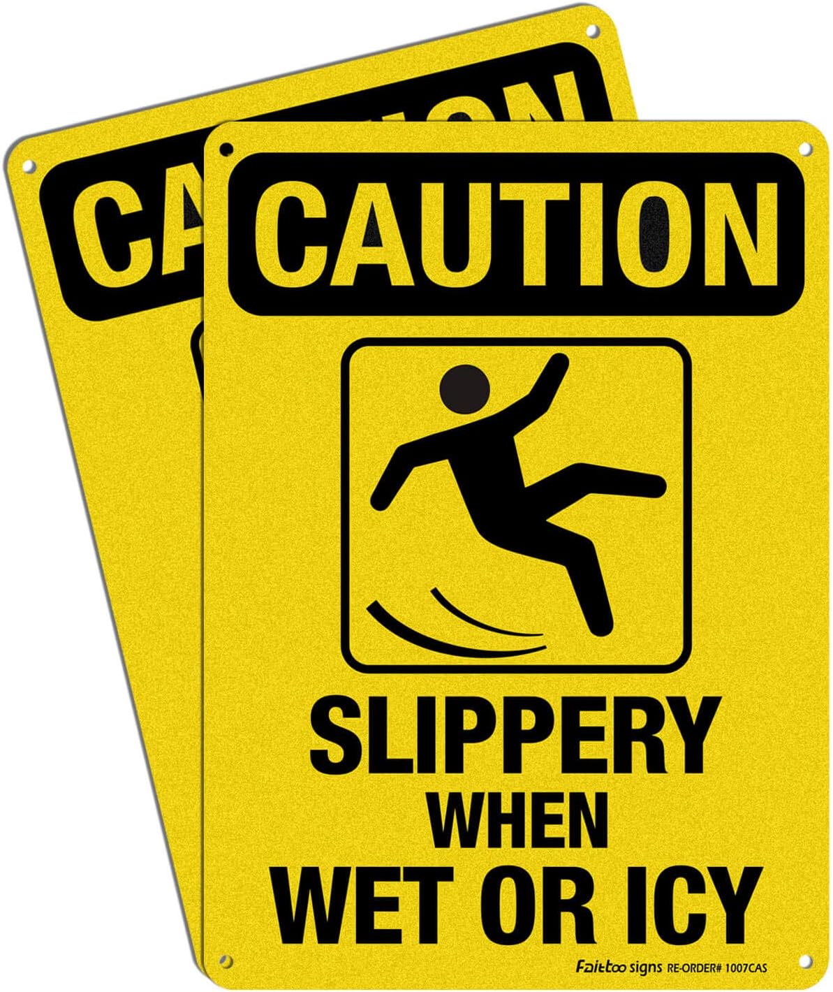 Caution Sign, Slippery When Wet or ICY Sign, (2 Pack) 10 x 7 Inches 0. ...