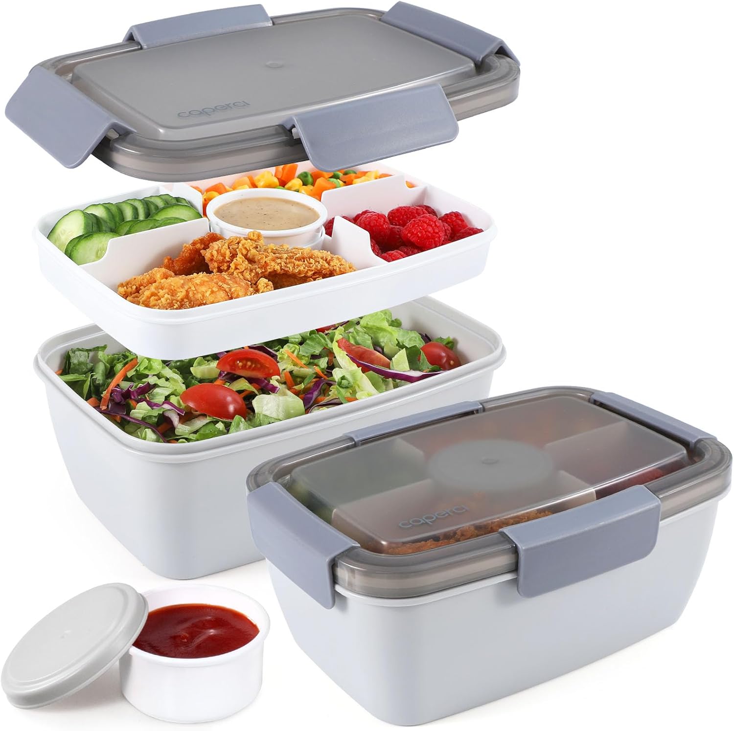 Amazon.com: Caperci 2 Pack Large Salad Container for Lunch - 68 oz ...
