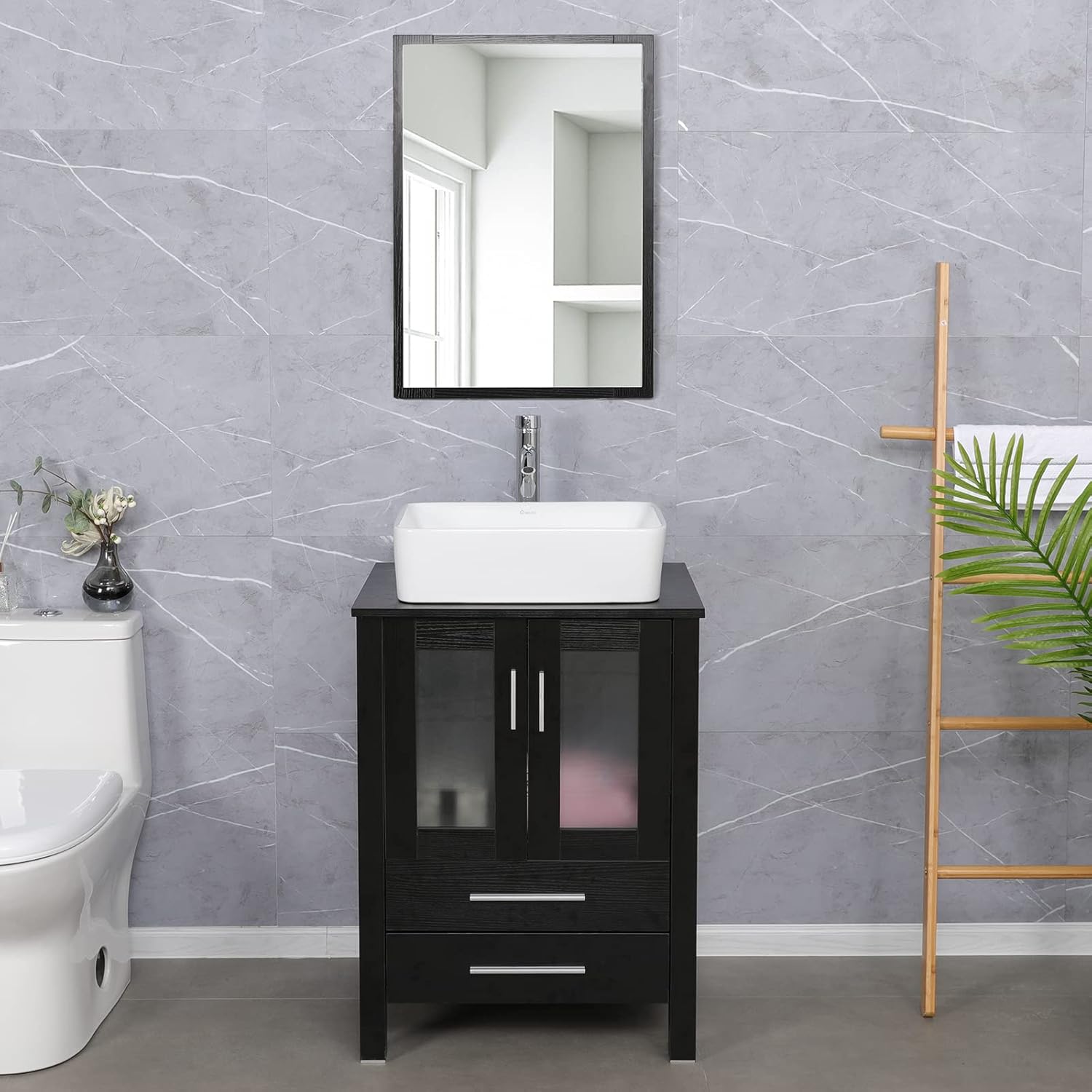 Amazon.com: UEV 24" Black Bathroom Vanity with Ceramic Vessel Sink ...
