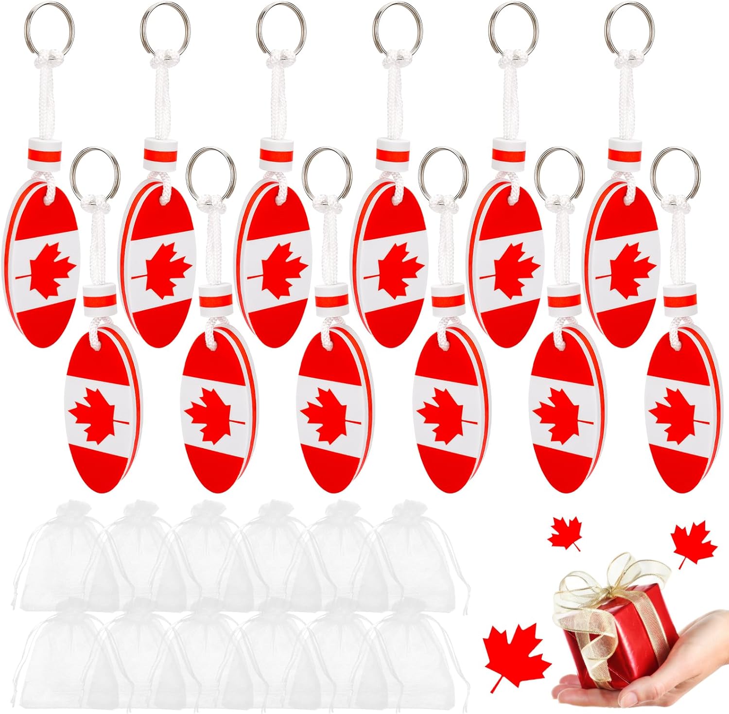 WEULEI 12 Pcs Canadian Flag Floating Keychains, EVA Maple Leafs ...
