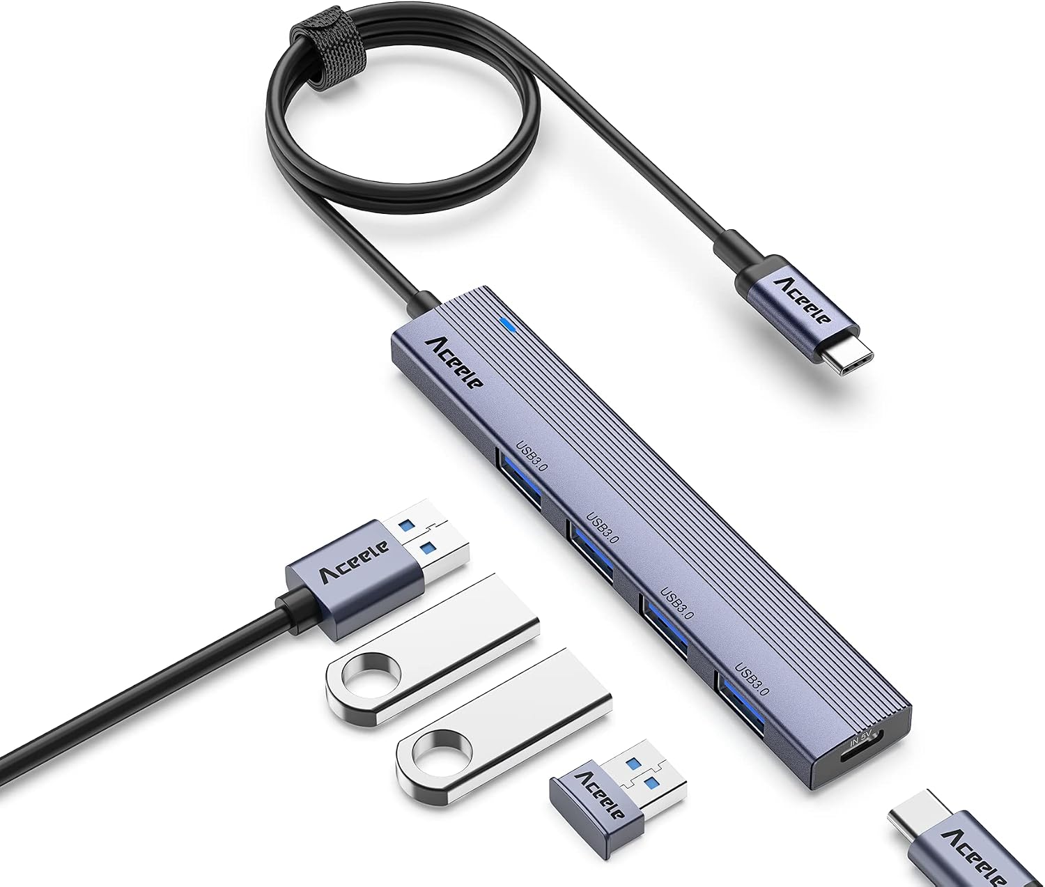 Aceele USB C Hub mit 4 USB-A-Anschlüssen, USB 3.0 Datenhub Type C Hub ...