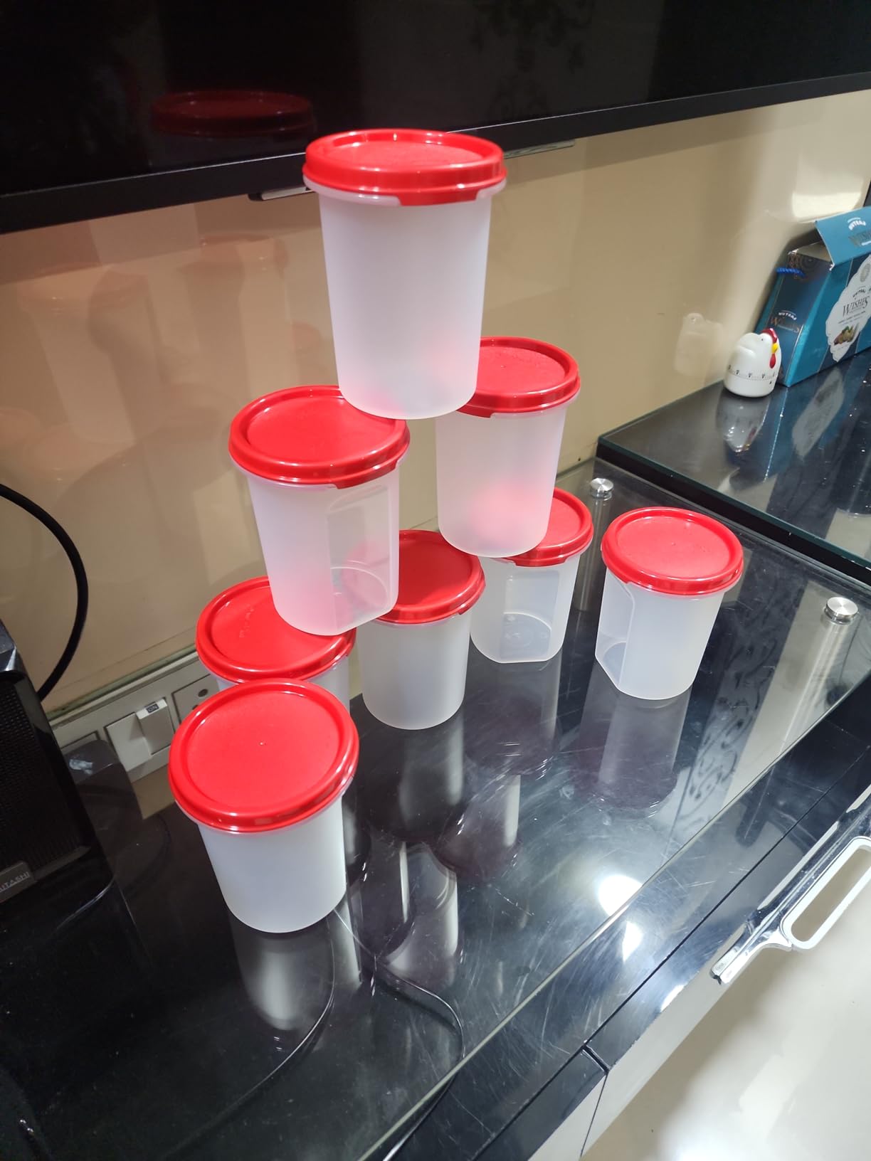 Tupperware Mm Round 2 Containers- 440 Ml Capacity- Set Of 8 Pc- Red ...