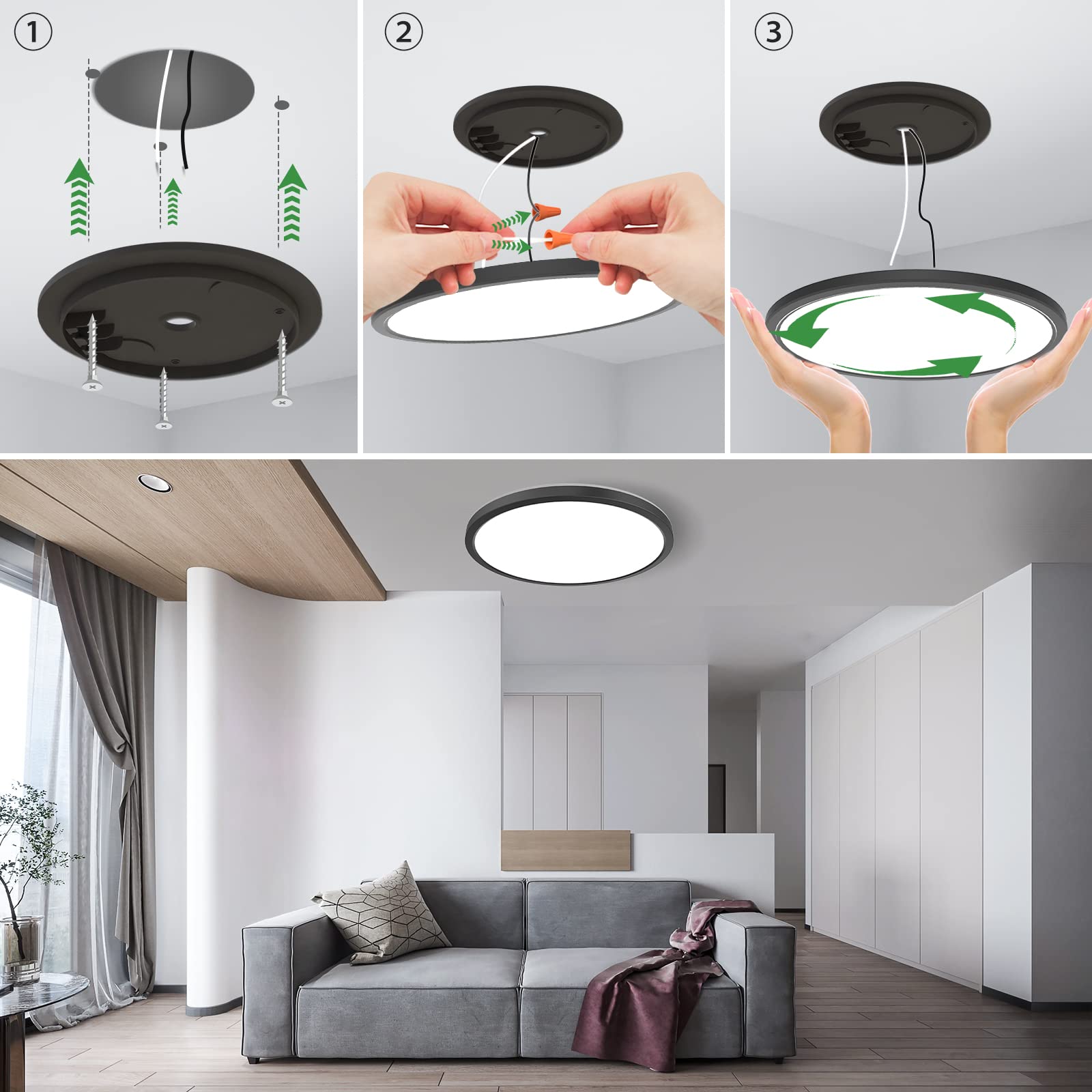 9 Inch LED Flush Mount Ceiling Light, Super Slim 6Pack 24W 2100lm LED ...