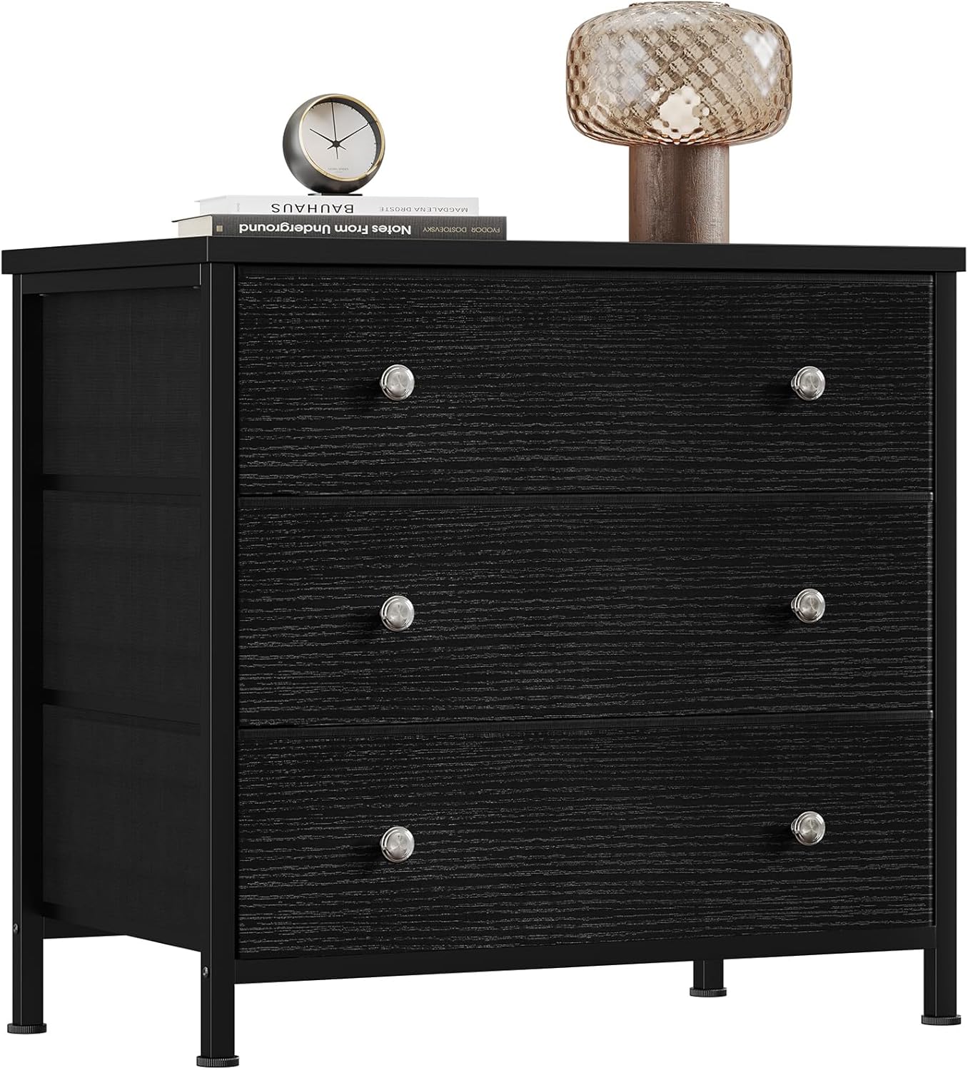 Amazon.com: BOLUO Black Nightstand with Fabric Drawers, Large Night ...