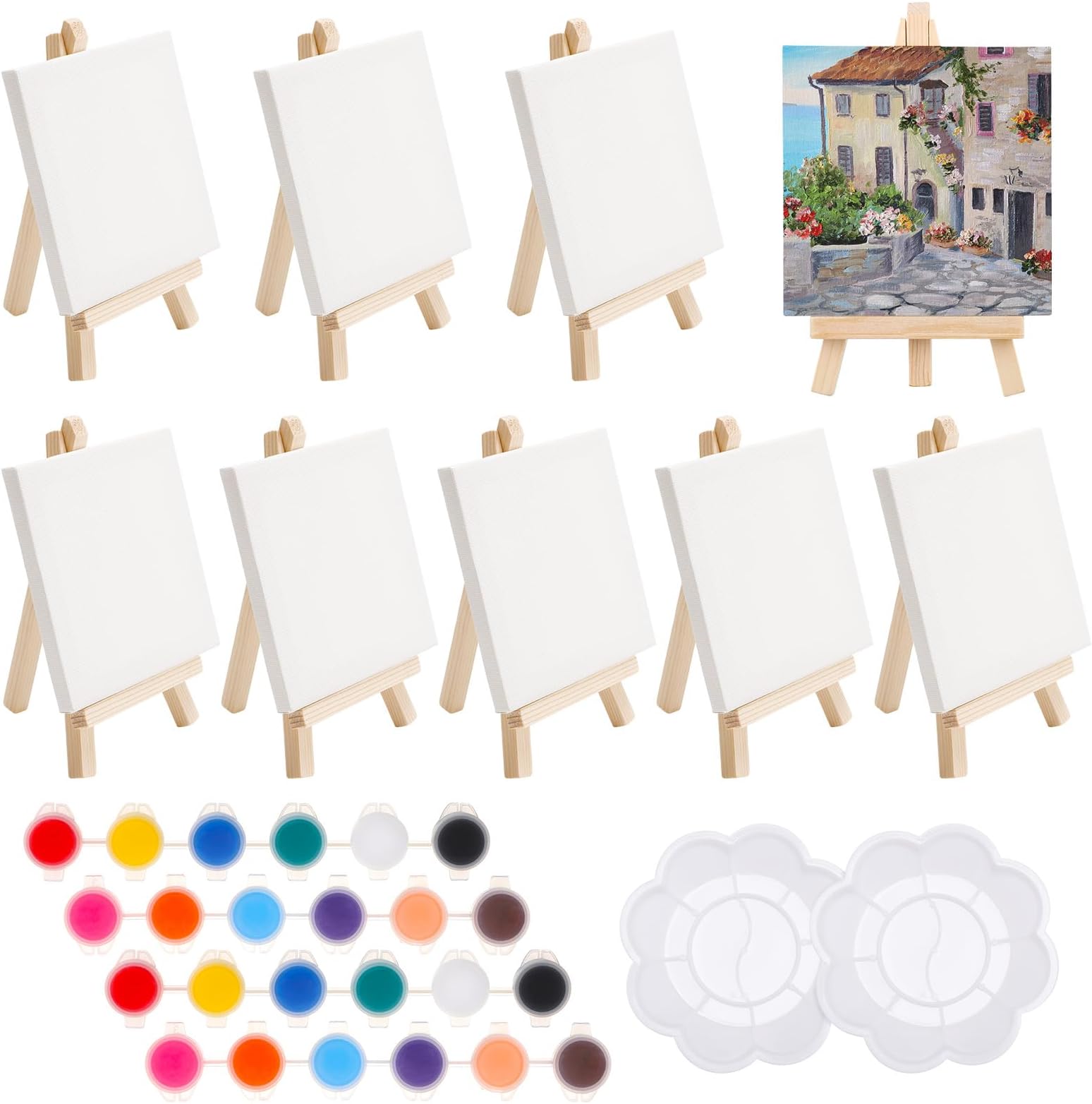 Belle Vous Mini Easel with Art Canvas (10 Pack) - L10 x W10cm (3.93 x 3 ...