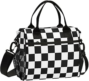 Amazon.com: Black White Squares Checkered Lunch Bag Insulated Cooler ...