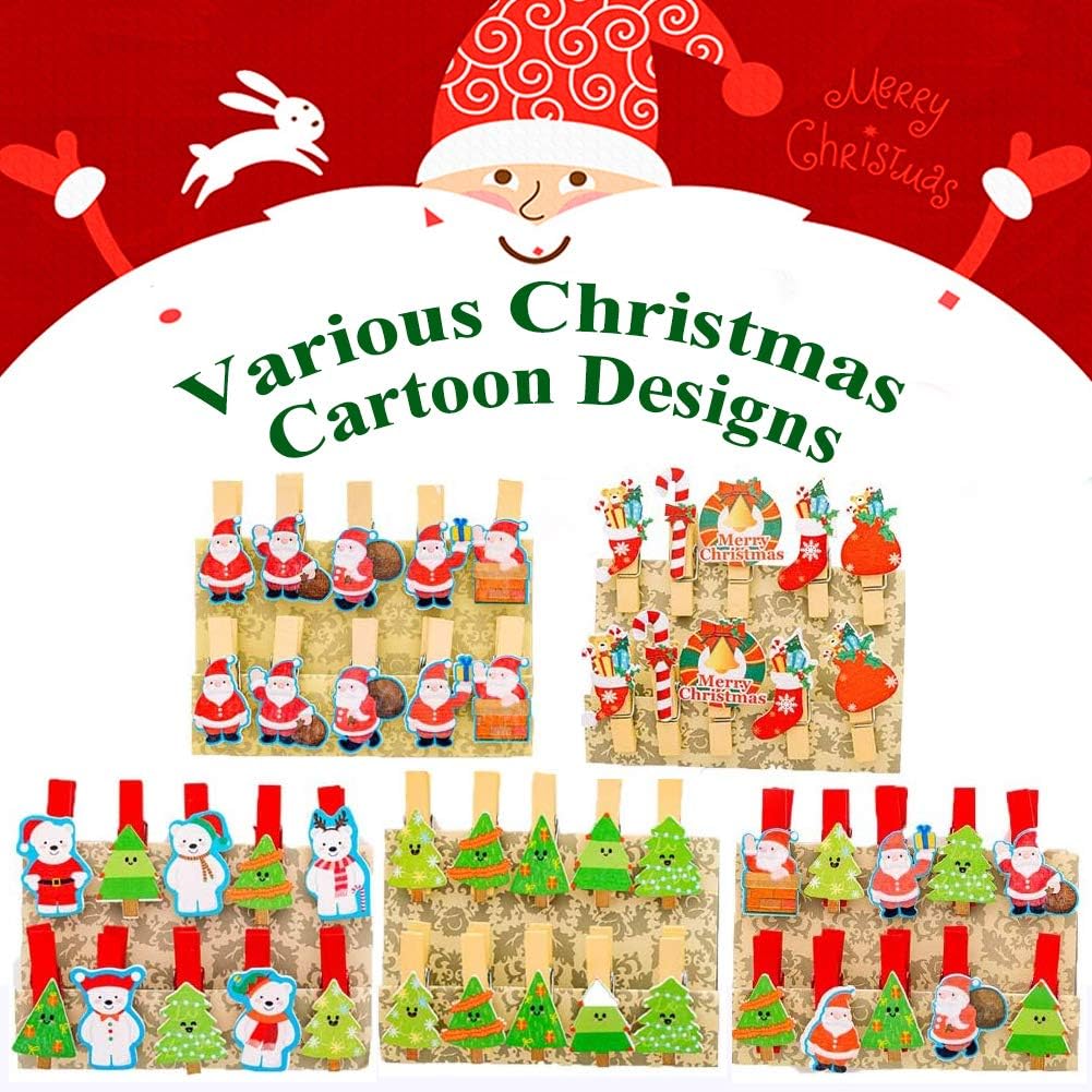 VDSOW Wooden Pegs 100 Pcs, Mini Christmas Card Holder Pegs and String ...