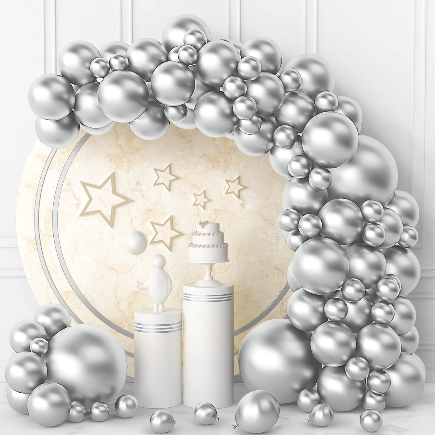 Silver Balloons 100pcs Metallic Silver Balloons Arch Kit 5/10/12/18 ...