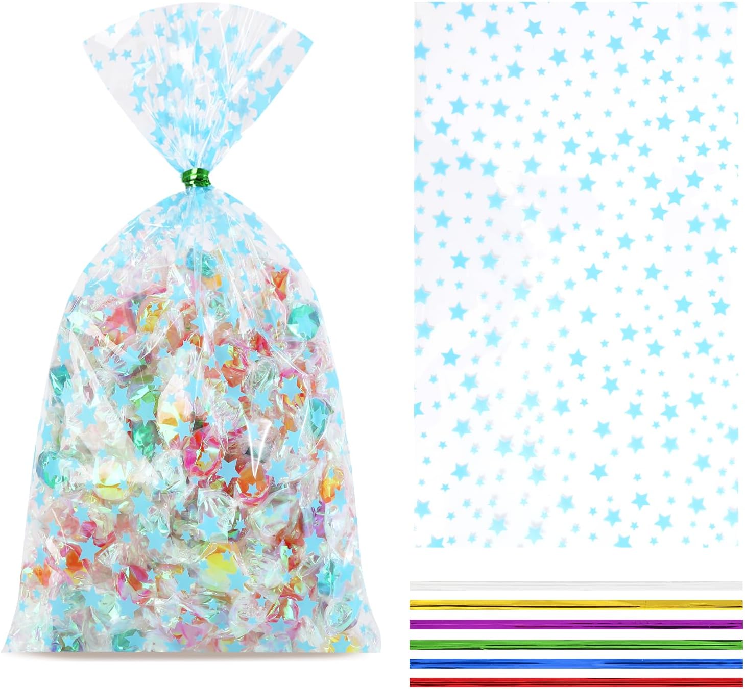Amazon.com: COQOFA 100 Pcs Blue Star 5"X11" Gift Wrap Cello Cellophane ...