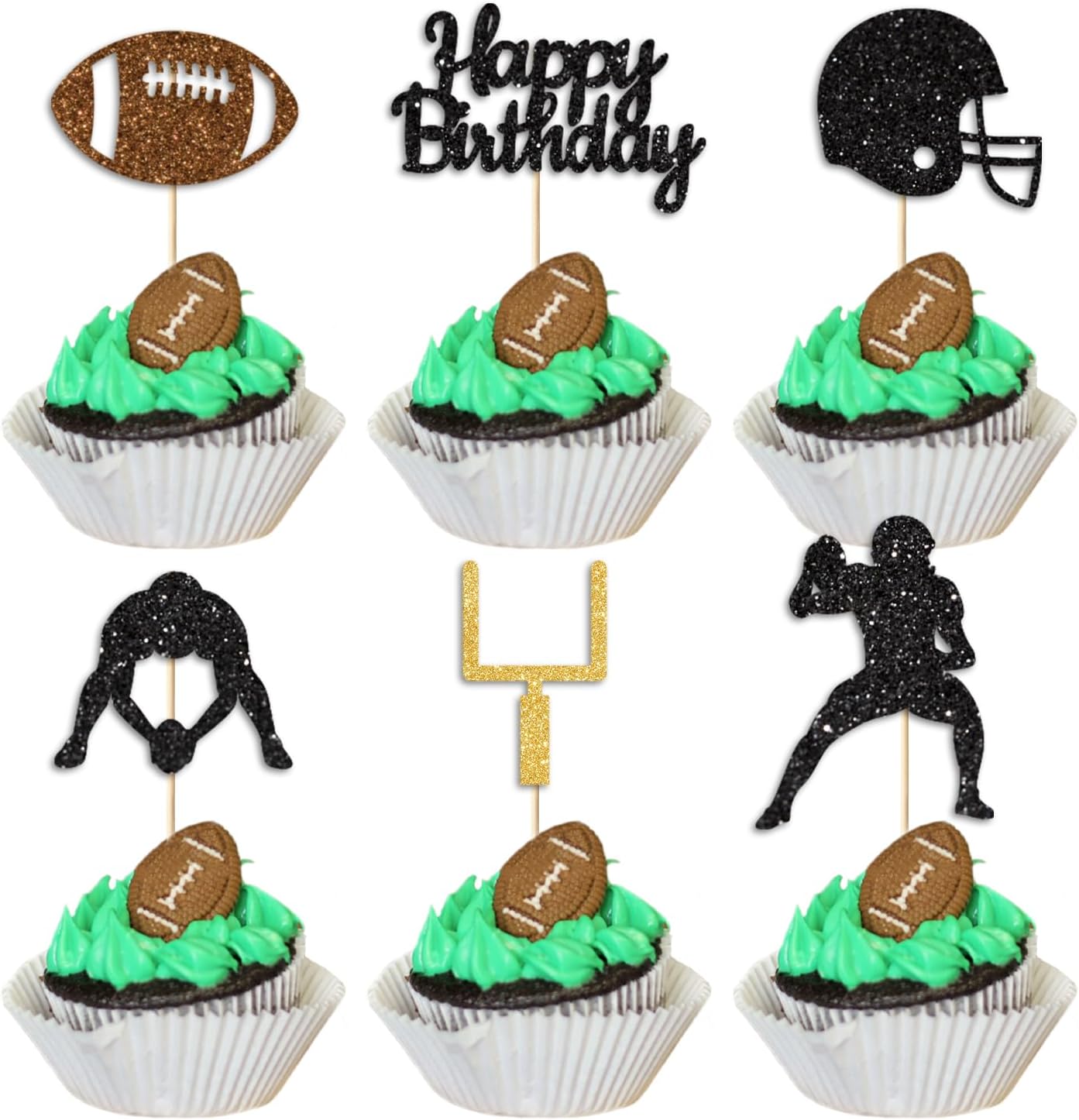Amazon.com: Vofrise 36PC Football Cupcake Toppers for Birthday,Glitter ...