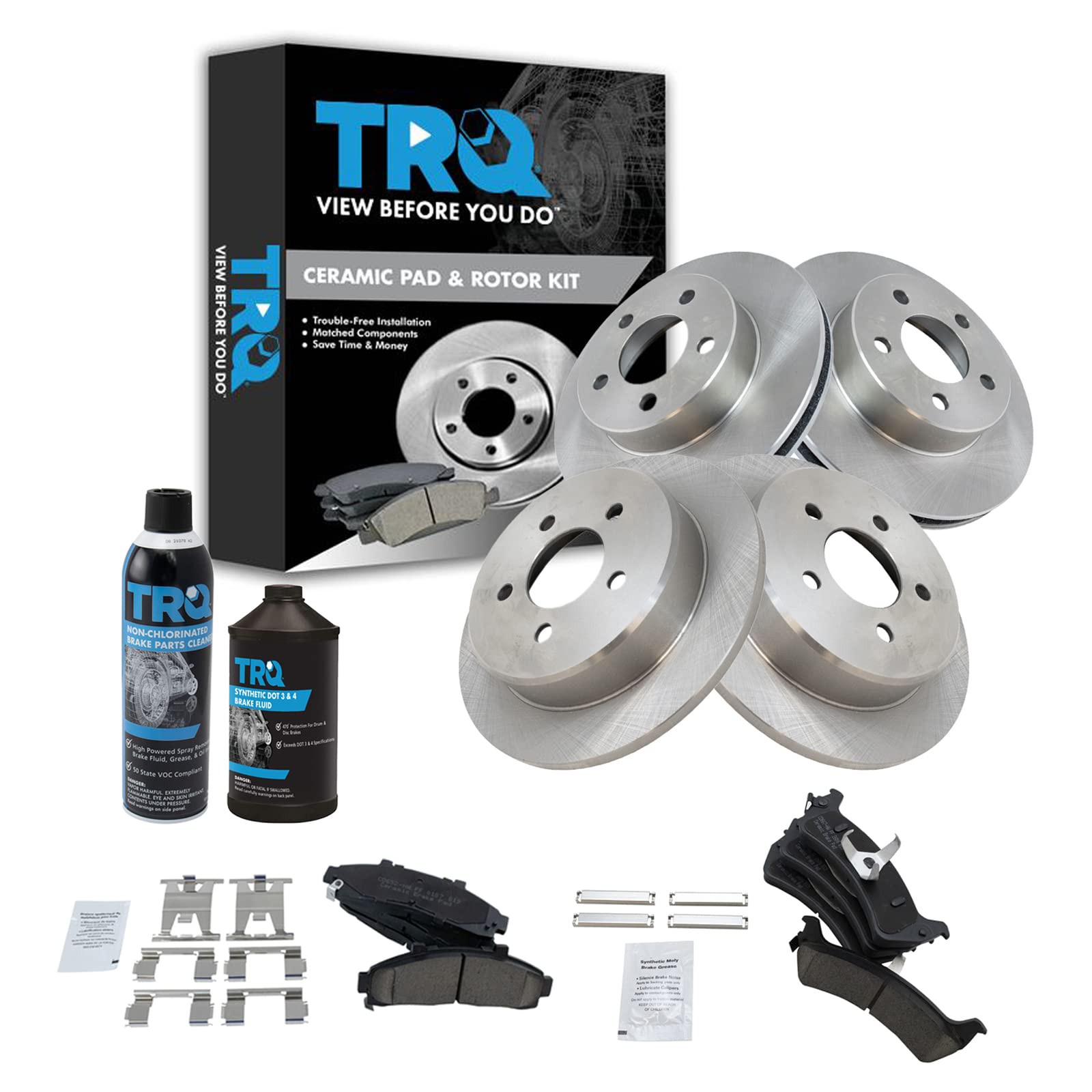 TRQ Premium Brake Pad & Rotor Front Rear Kit w/Chemicals Compatible ...