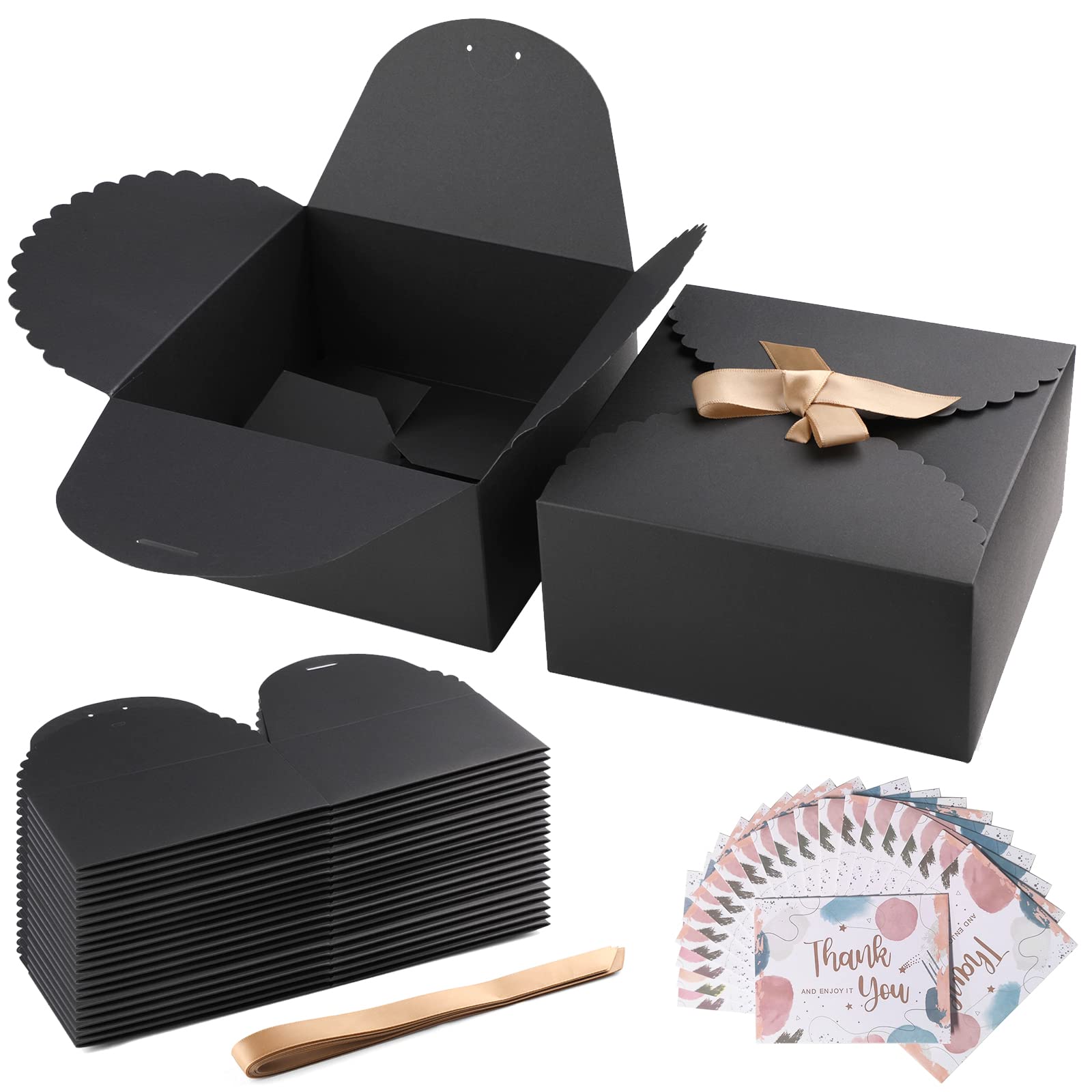LIFELUM Black Gift Boxes 20 Pcs with Thank You Card 8 x 8 x 4inches ...
