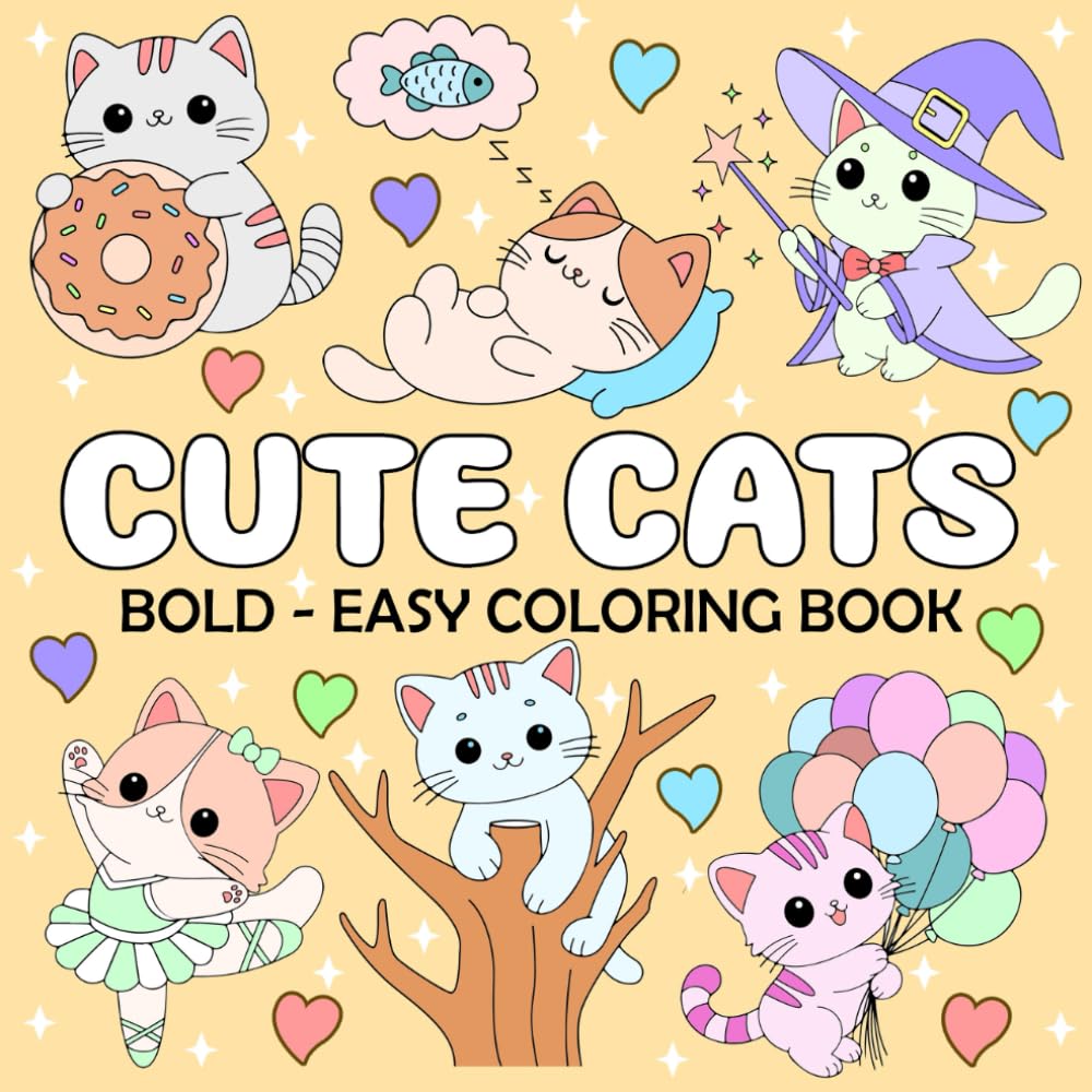 Amazon.com: Cute Cats - Bold and Easy Coloring Book: 50 Fan & Simple ...