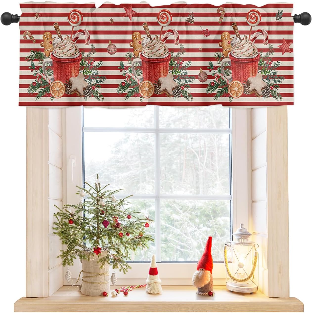 Amazon.com: Collections Etc Embroidered Candy Cane Window Curtains with ...