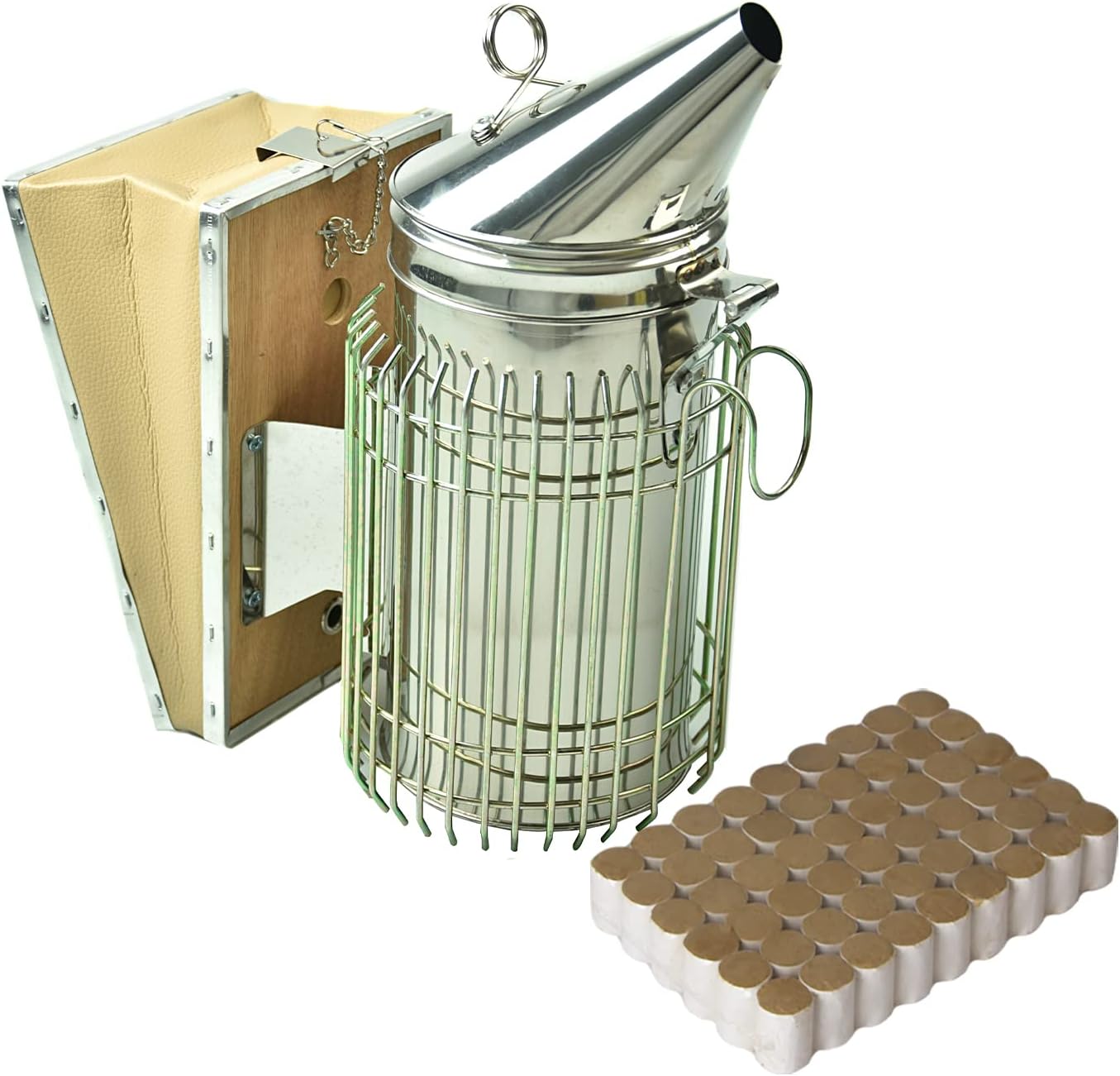 Amazon.com : NIZEFEI Stainless Steel Bee Hive Smoker with Heat Shield Superior Leather Beehive ...