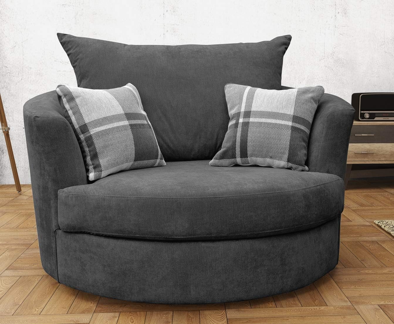 Sofas and More Large Swivel Round Cuddle Chair Fabric (Grey) : Amazon ...