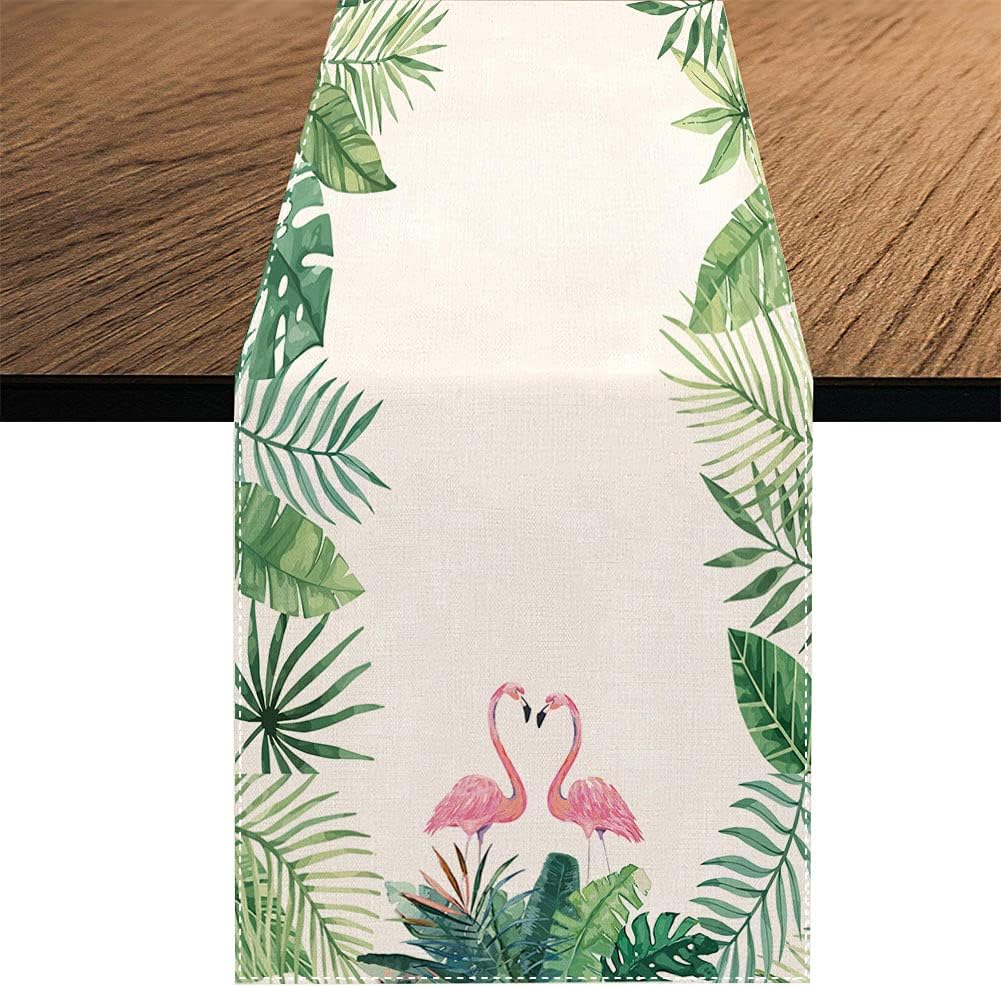 Amazon.com: Linen Tropical Table Runner Summer Luau Hawaiian Party Palm ...