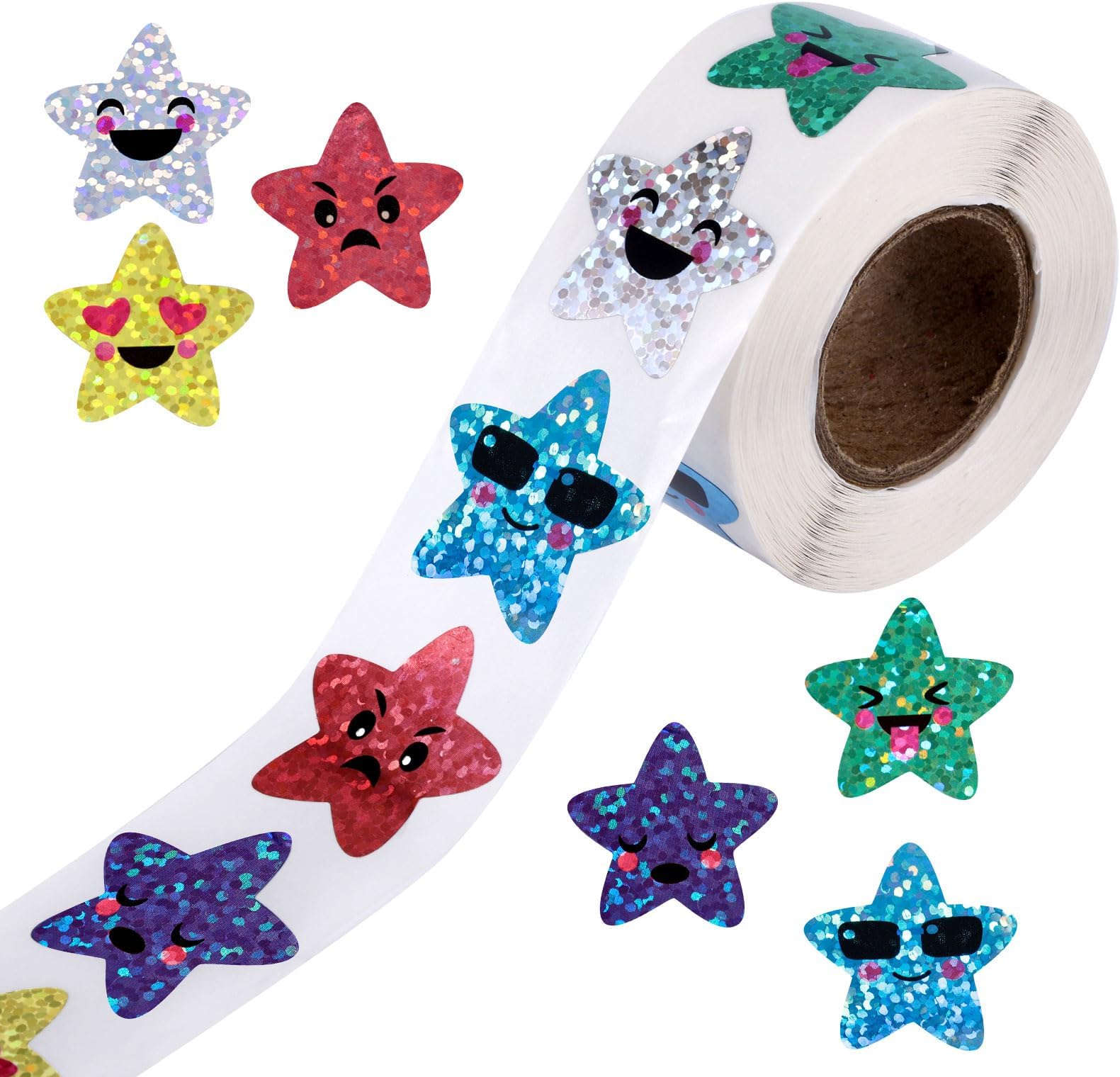 500pcs Glitter Smiling Star Stickers, 1 Inch Sparkly Sticker Roll ...