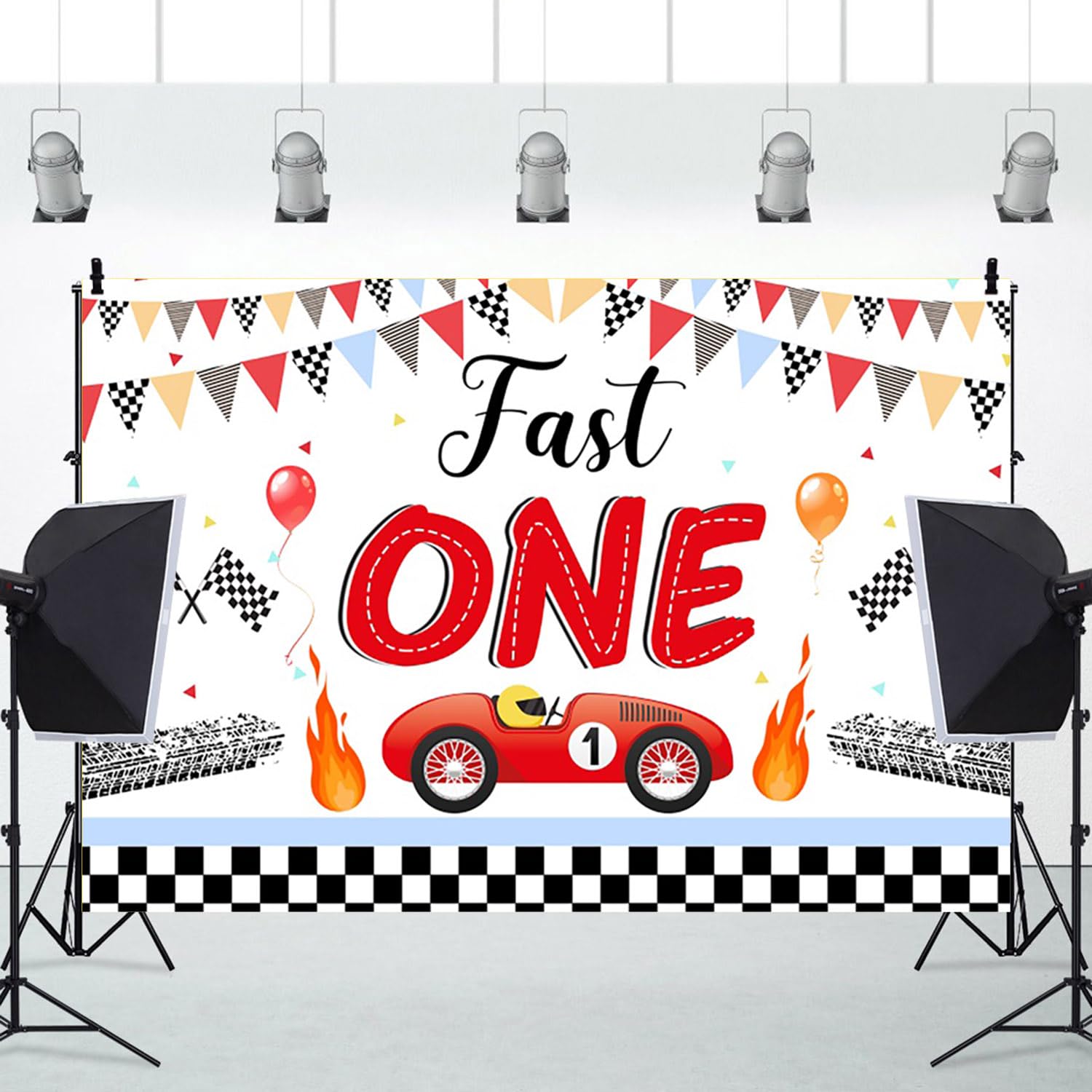Amazon.com : 10x8ft Fast One Birthday Backdrop 1st Birthday Photography ...