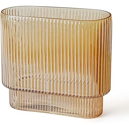 Amazon.com: Sullivans Amber Ribbed Glass Vase, Flower Vase for Modern ...