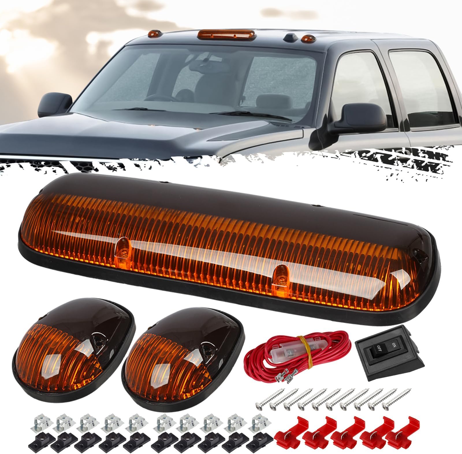 Partsam 3PCS Amber Cab Marker Roof Running Light Cover + Base w/Wire ...