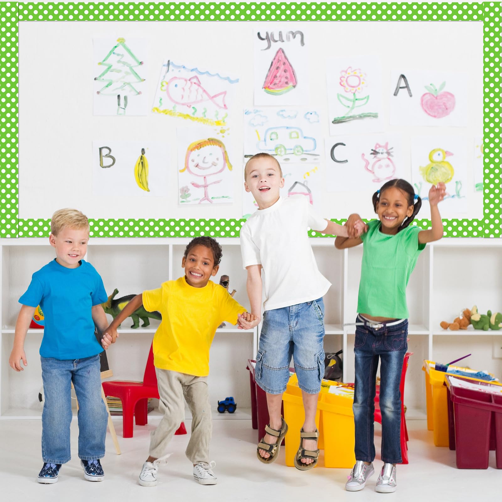 Snapklik.com : 65 Feet Lime Green Polka Dot Bulletin Board Borders ...