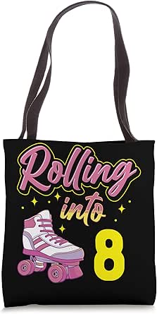 Amazon.com: I'm Rolling into 8 Girls 8th Birthday Roller Skates Tote ...