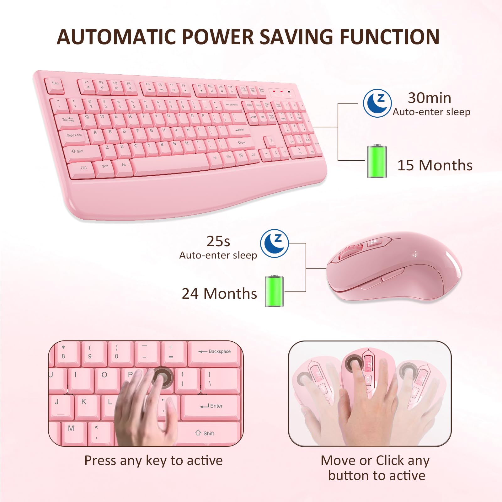 EDJO Wireless Keyboard and Mouse Combo, 2.4G Full-Sized Ergonomic ...