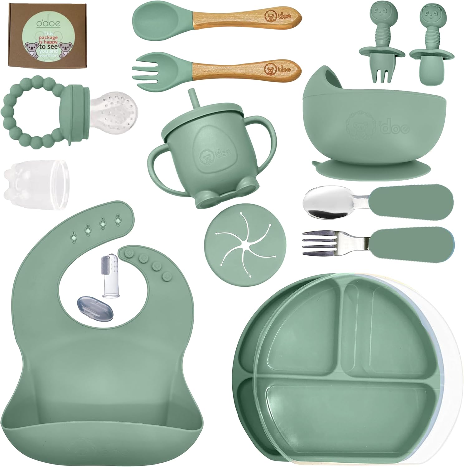 Amazon.com: O'doe 11-Pcs Silicone Baby Feeding Set – Baby Led Weaning ...