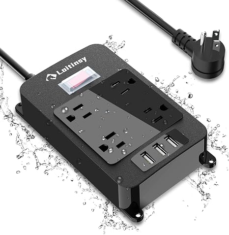 Outdoor Power Bar Waterproof, Outdoor Surge Protector Extension Cord 6 ...