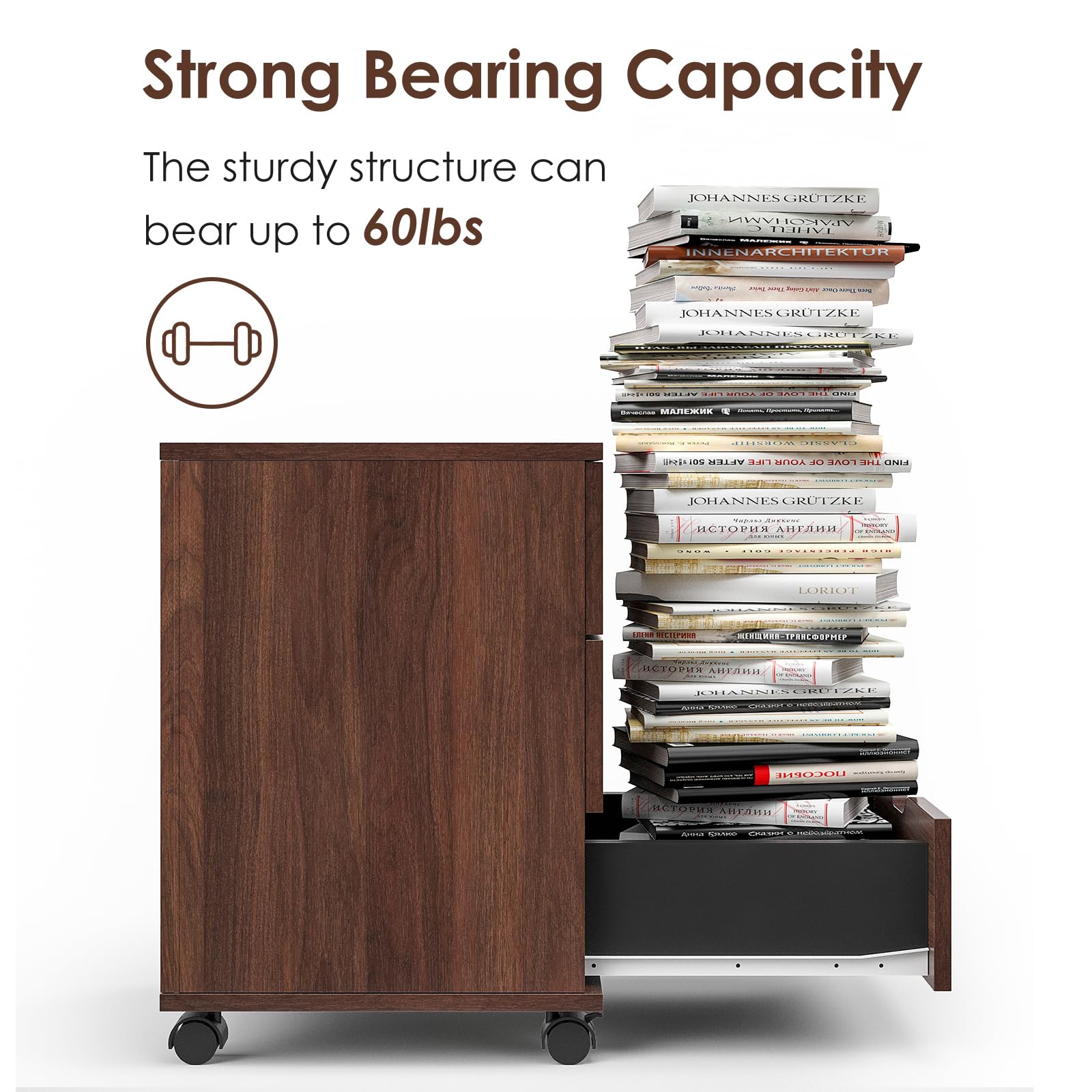 Snapklik.com : STARY 3 Drawer Wood Mobile File Cabinet Fully Assembled