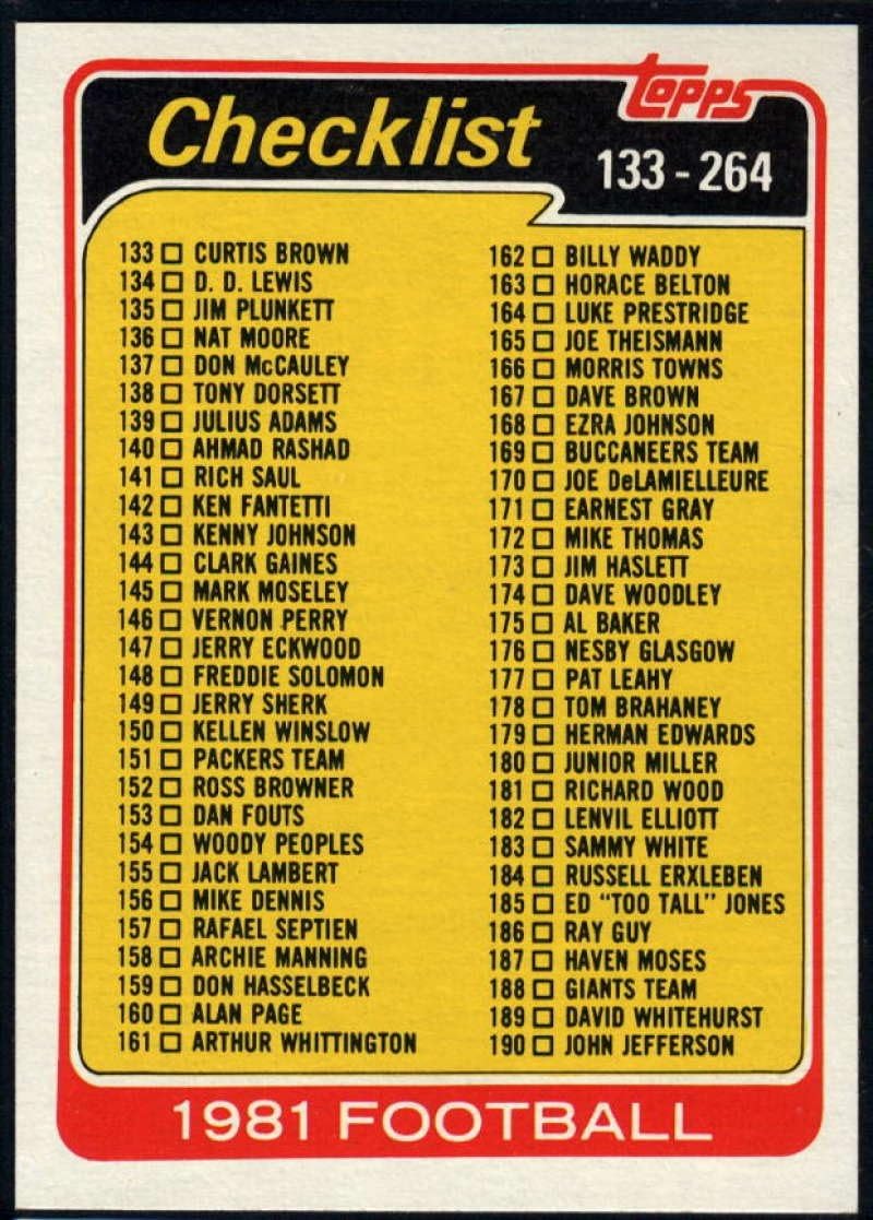 Amazon.com: Football NFL 1981 Topps #259 Checklist 133-264 ...