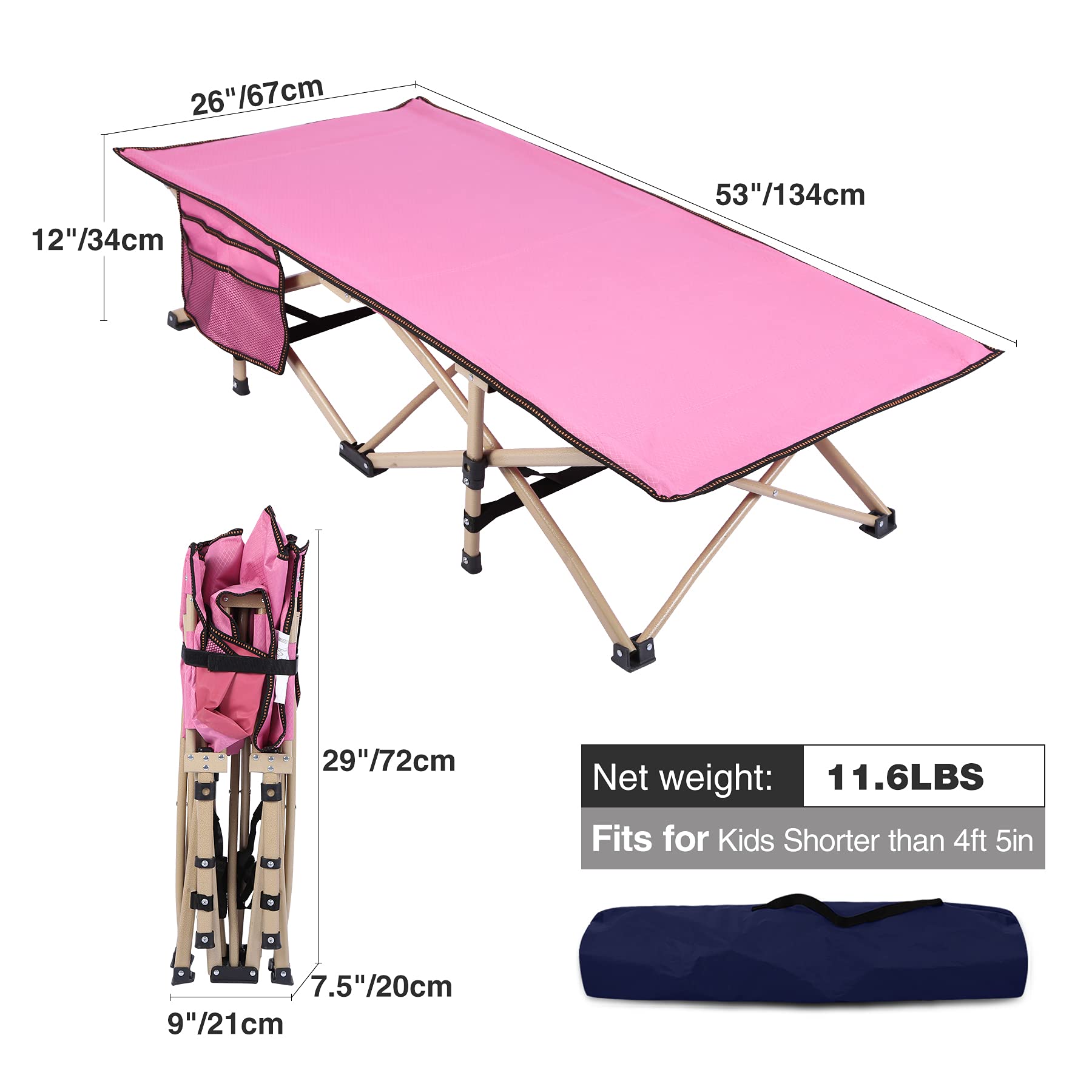 REDCAMP Folding Kids Cot for Sleeping with Sleeping Bag 3-7, Portable ...