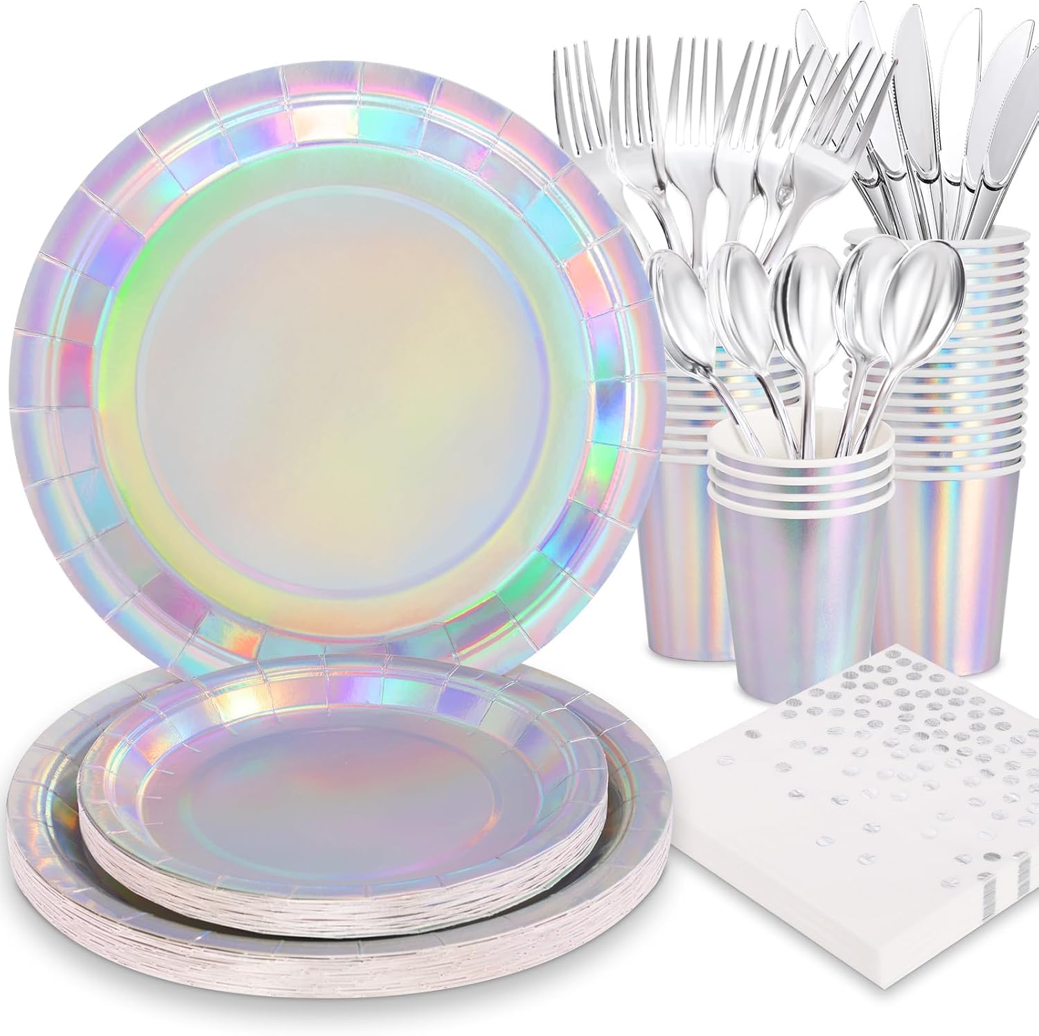 Amazon.com: DEZICOOK Iridescent Party Decorations-Silver party Plates ...
