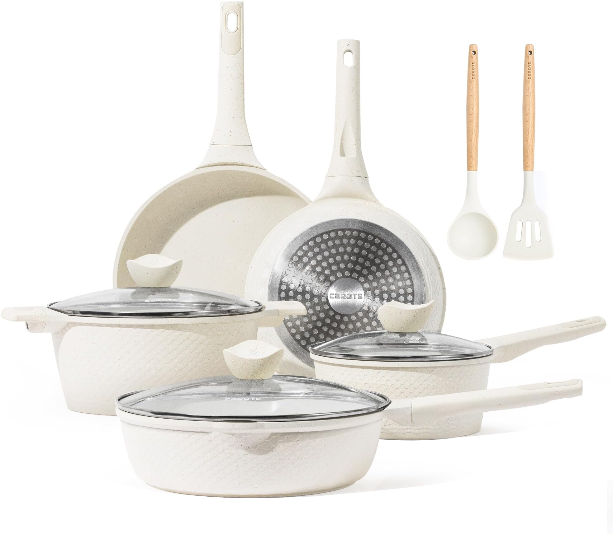 Amazon.com: CAROTE Pots and Pans Set, 10 Pcs White Kitchen Induction ...