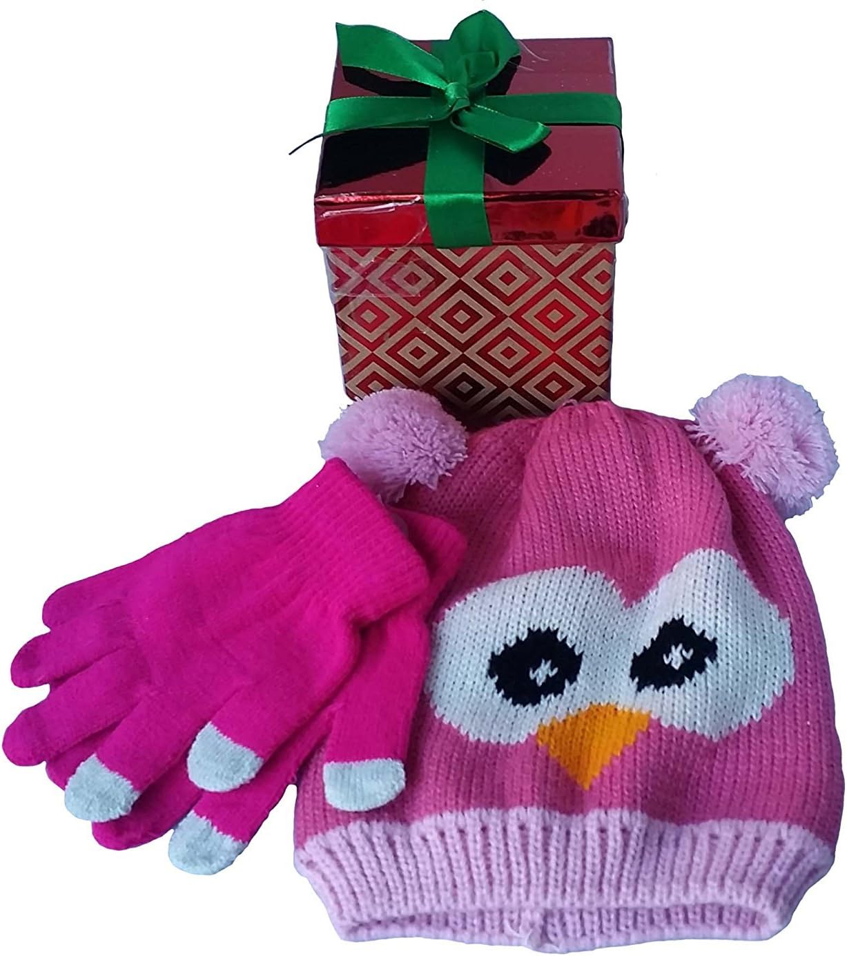 Amazon.com: Knit Tweety Bird Pink Beanie Hat Fluffy Ears, Pink Gloves ...