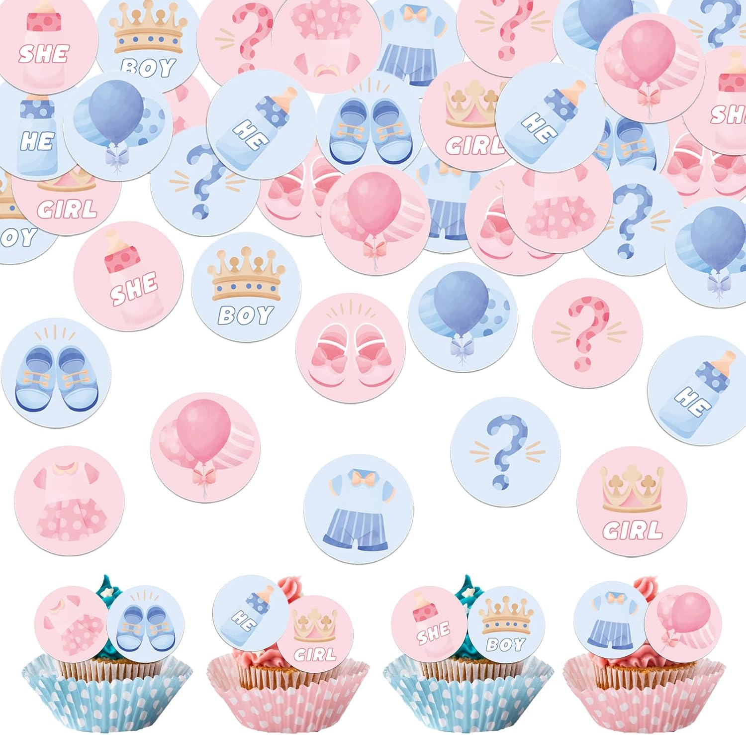Amazon.com: Fyeoxle 48 Pack Edible Boy or Girl Cupcake Toppers Wafer ...