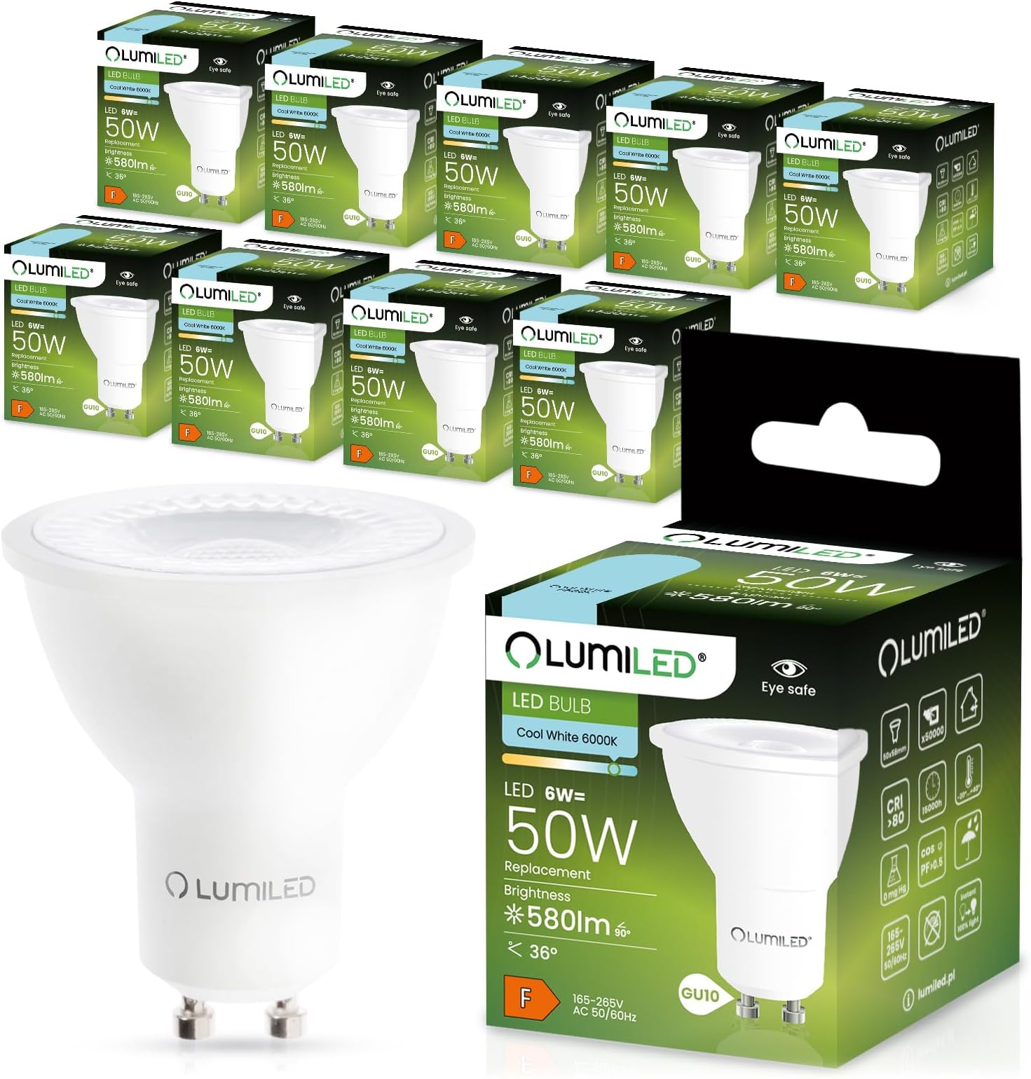 Fulighture GU10 LED, 10er-Pack GU10 LED Lampe, 6000K Kaltweiss 6W Lampe ...