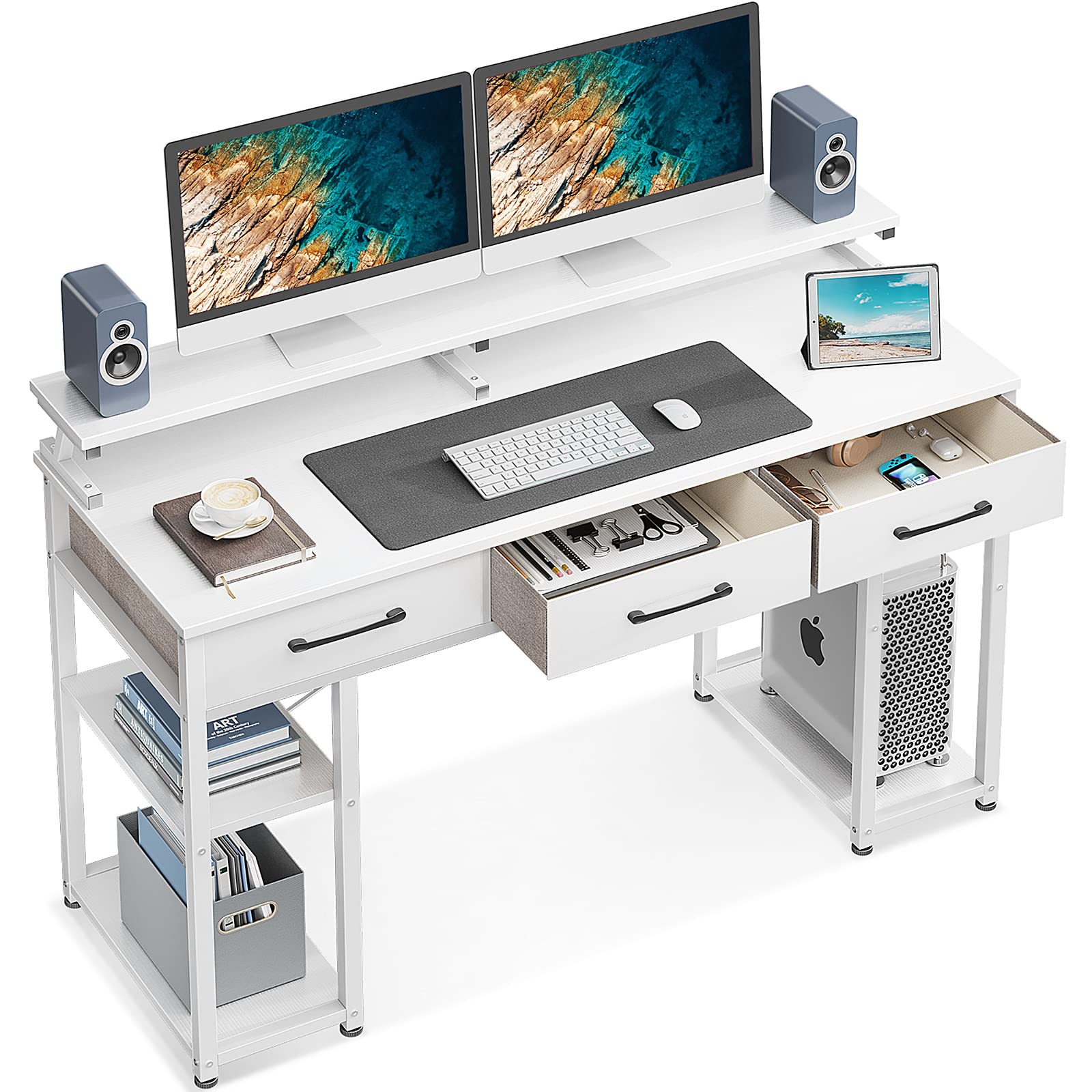 ODK Computer Desk with Drawers and Storage Shelves, 47 inch Home Office ...