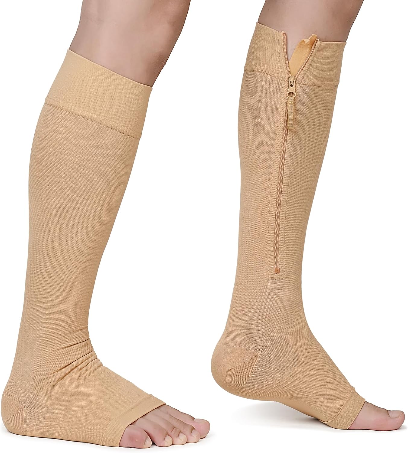 Amazon.com: NURCOM Zipper Copper Compression Socks Open Toe Beige 15-20 ...