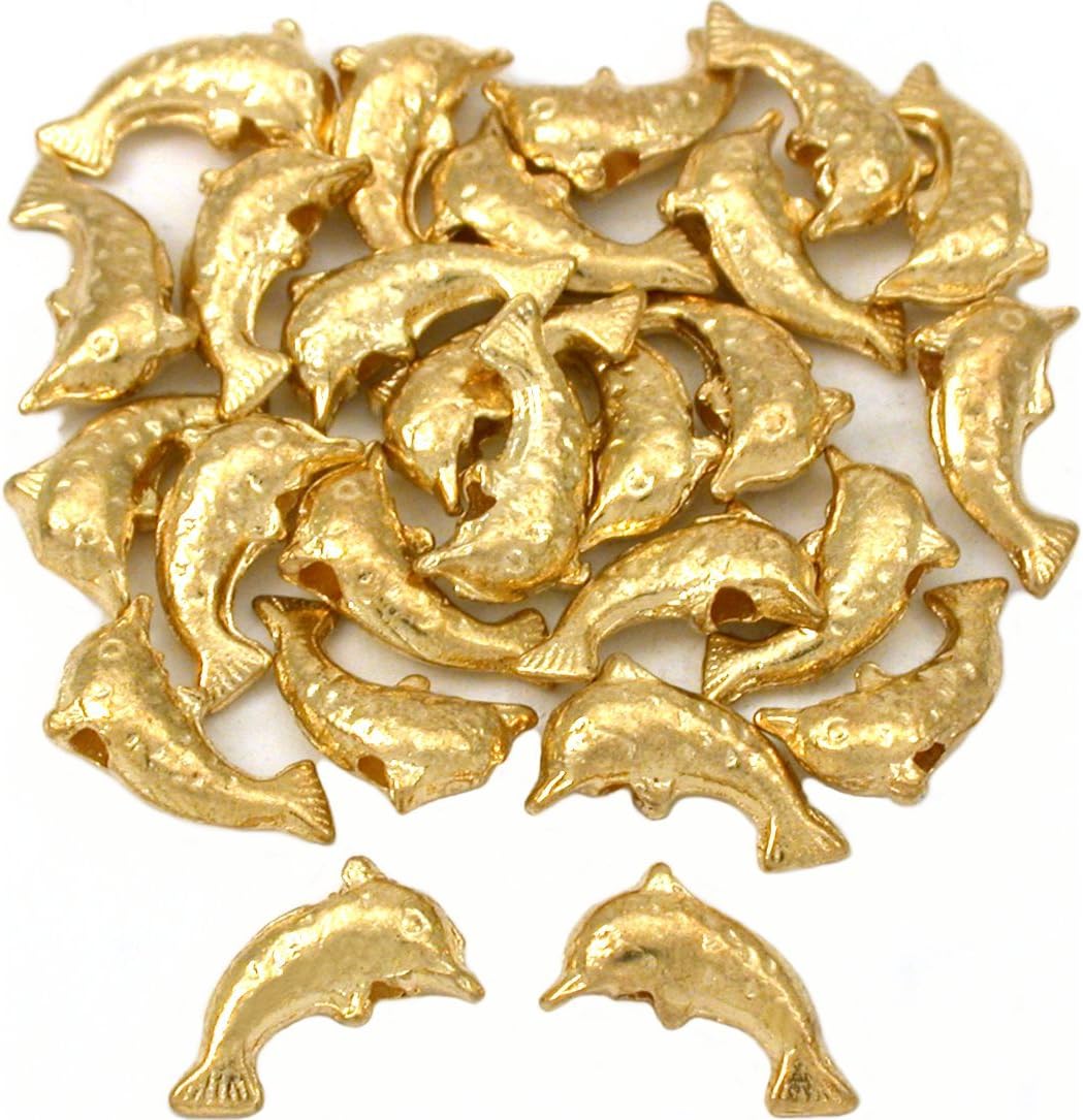 Amazon.com: 15g Jumping Bali Dolphin Beads Gold PLT 9.5mm Approx 25 ...