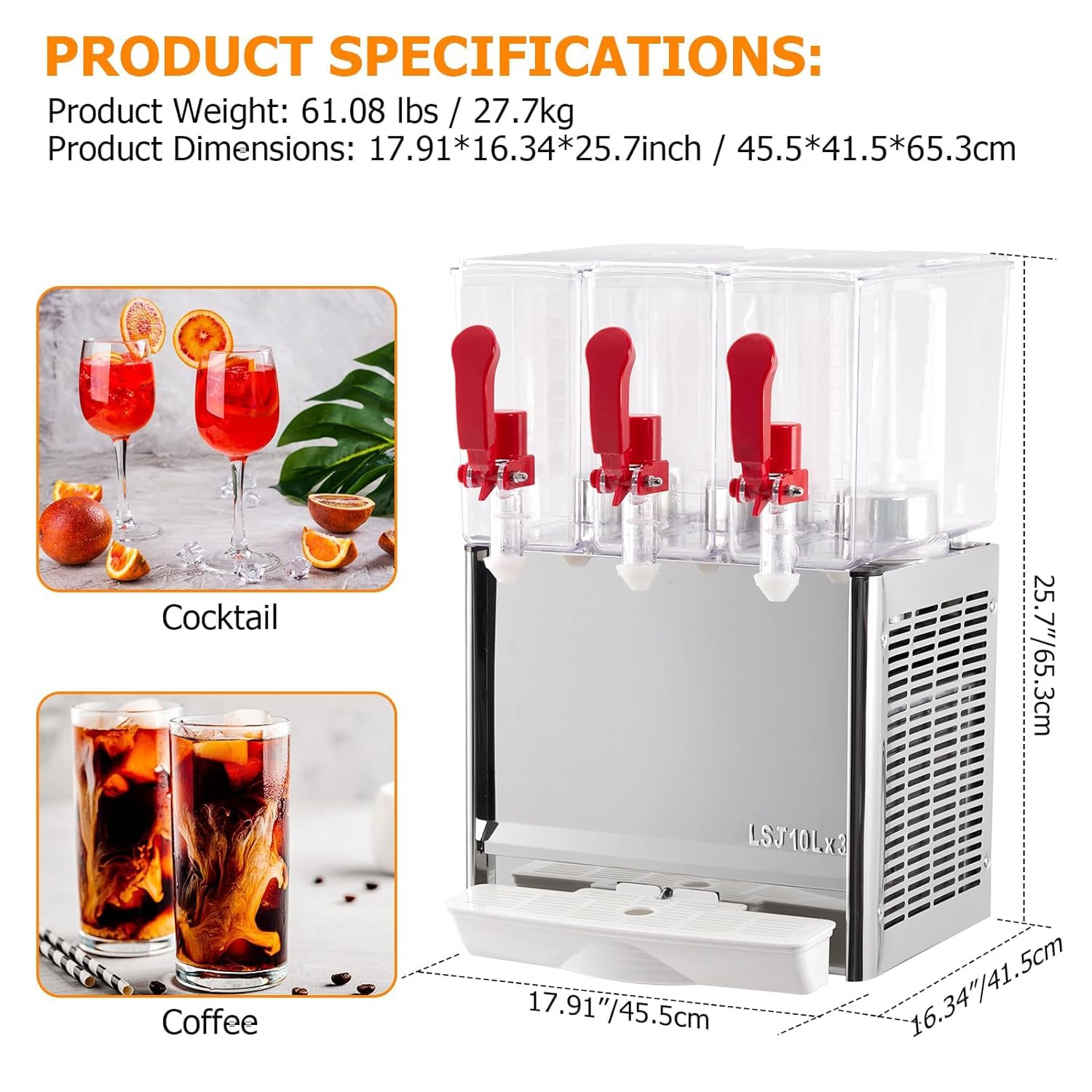 Snapklik.com : Commercial Beverage Dispenser, 3 Tanks 7.93 Gallon 30L ...
