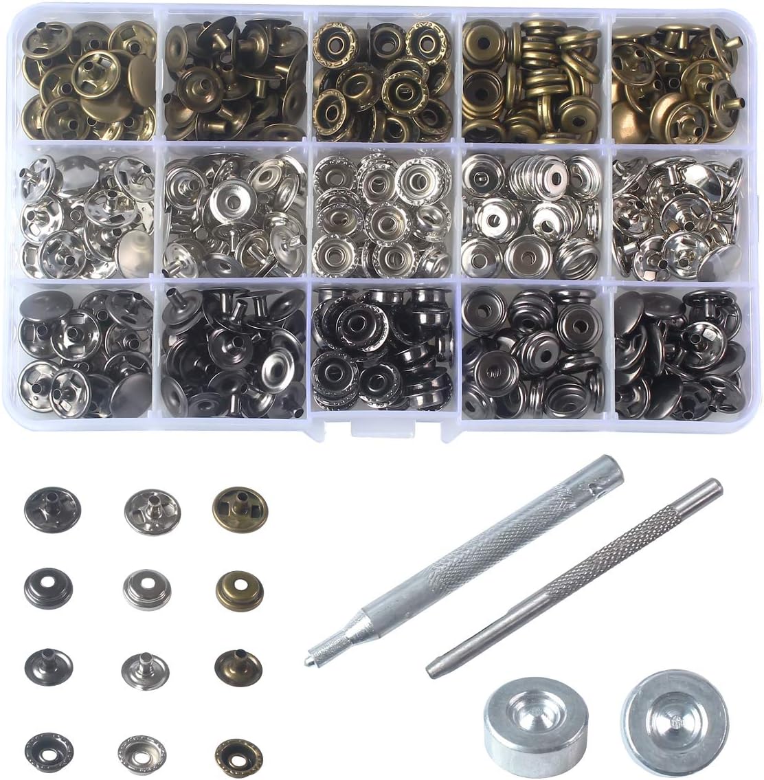 Amazon.com: 60 Sets 15mm 5/8" Mixed Heavy Duty Snap Fasteners Kit ...