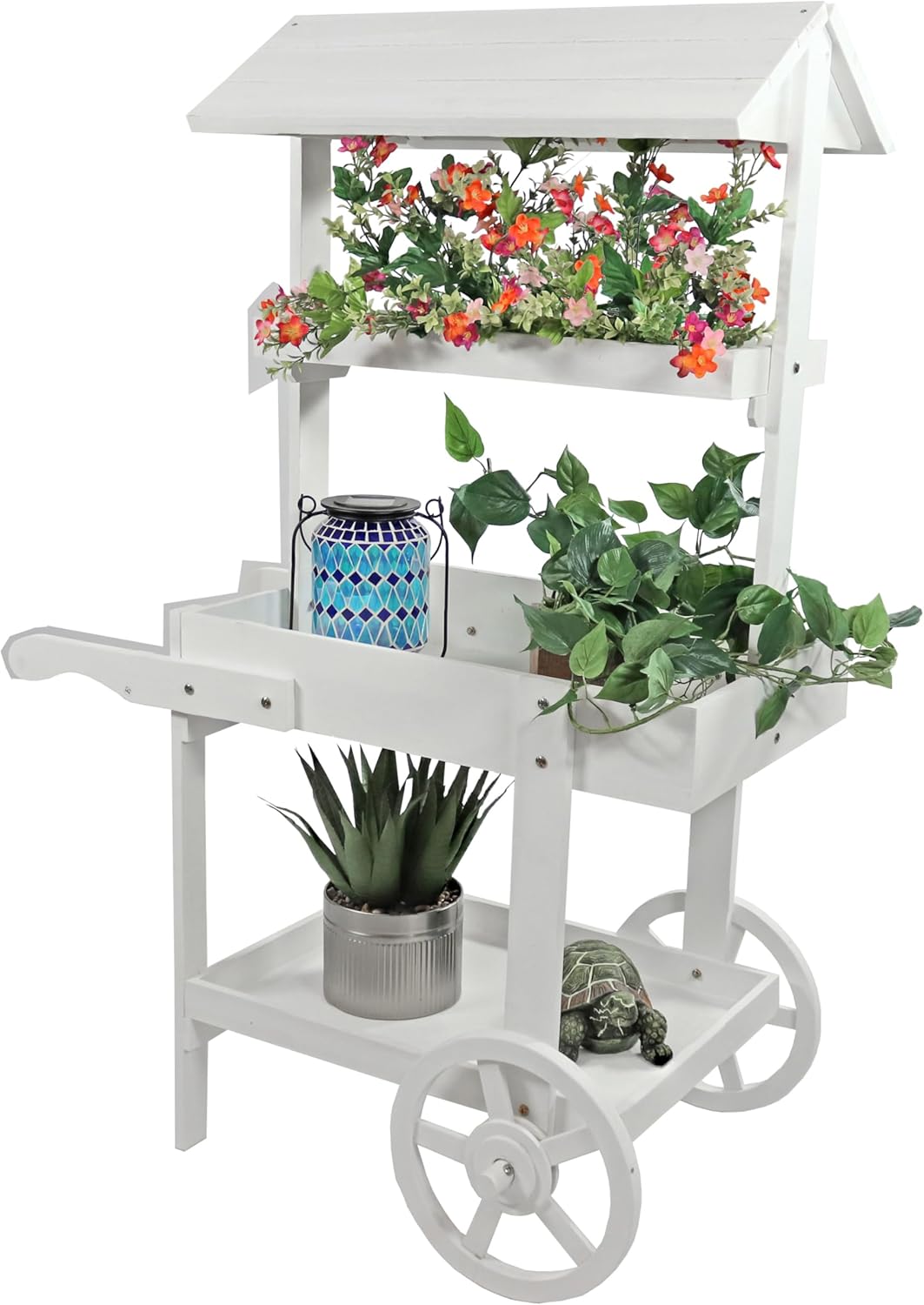 Amazon.com: Sunnydaze Flower Cart Display Stand with Wheels - Dessert ...