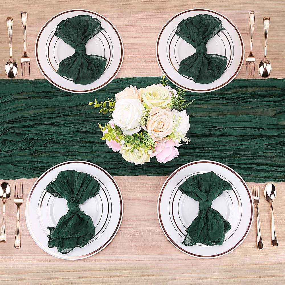 Amazon.com: Emerald Green Cheesecloth Table Runner and Napkins Set ...