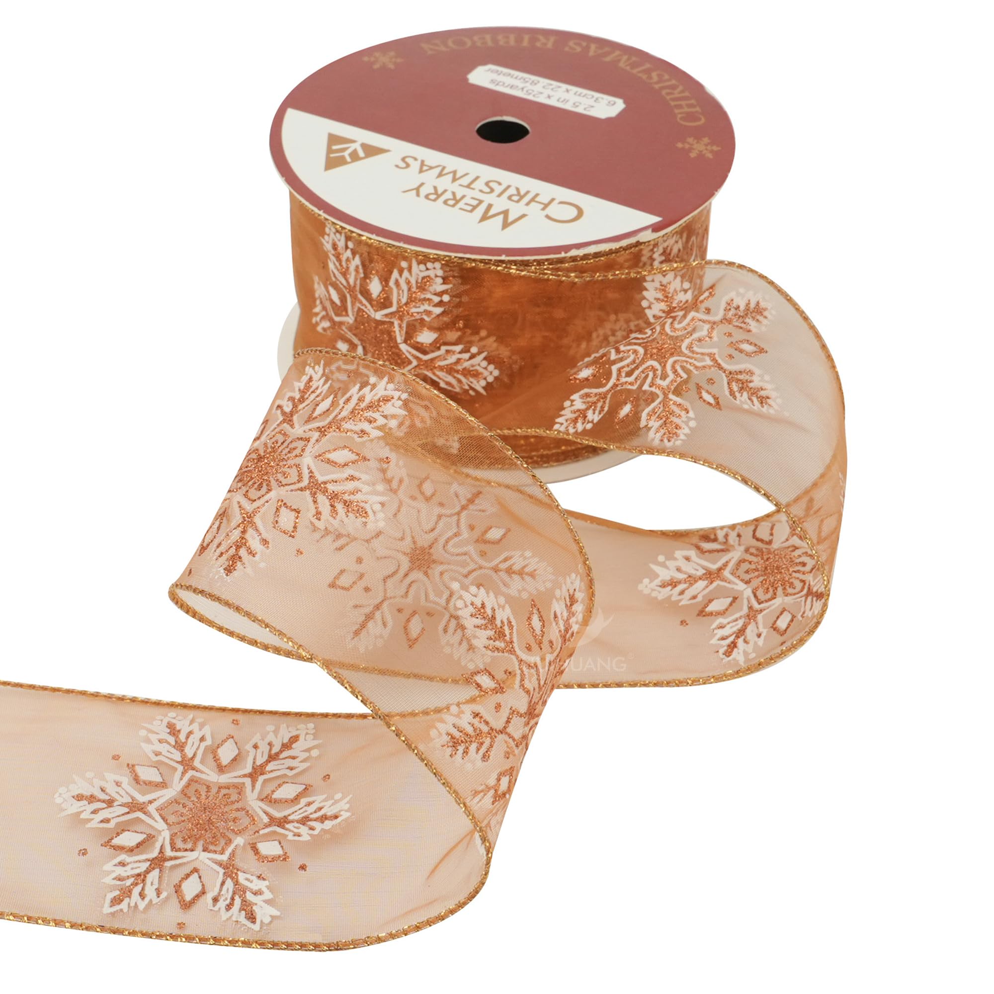 Amazon.com: HUIHUANG Copper Snowflake Wired Ribbon Burnt Orange Sheer ...