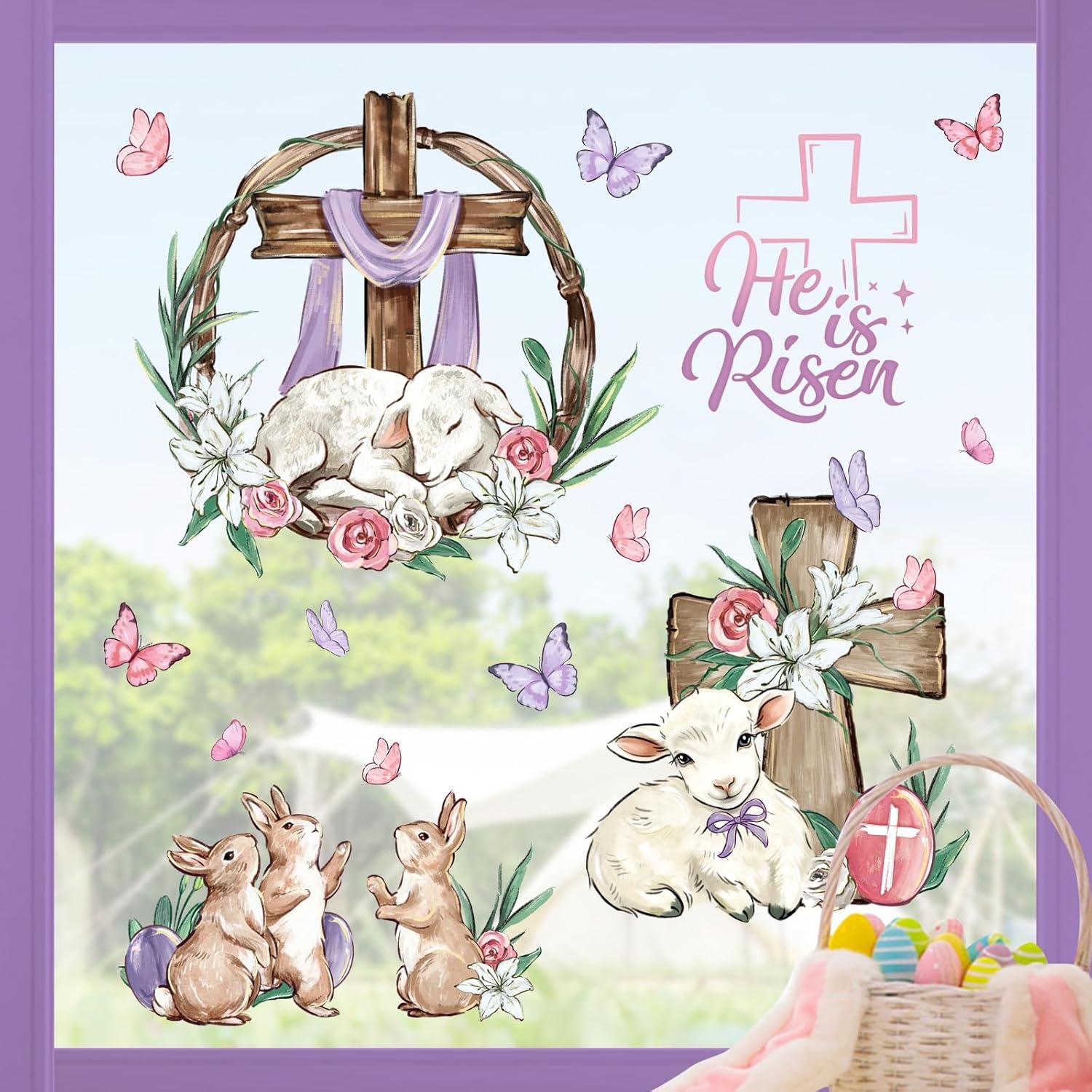 Amazon.com: Yovkky Christian Easter He is Risen Window Clings 4 Sheets ...