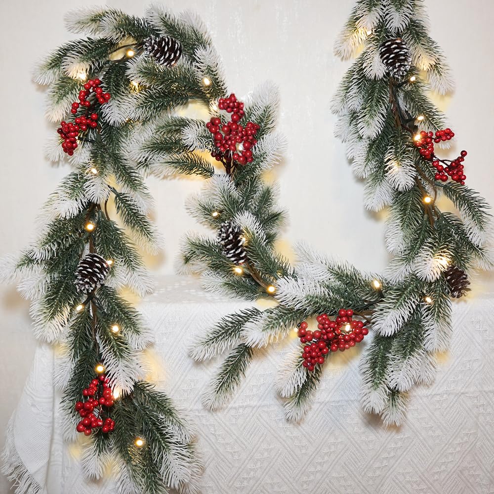 Amazon.com: Dense Christmas Garland with Lights 6.56 FT Christmas Long ...